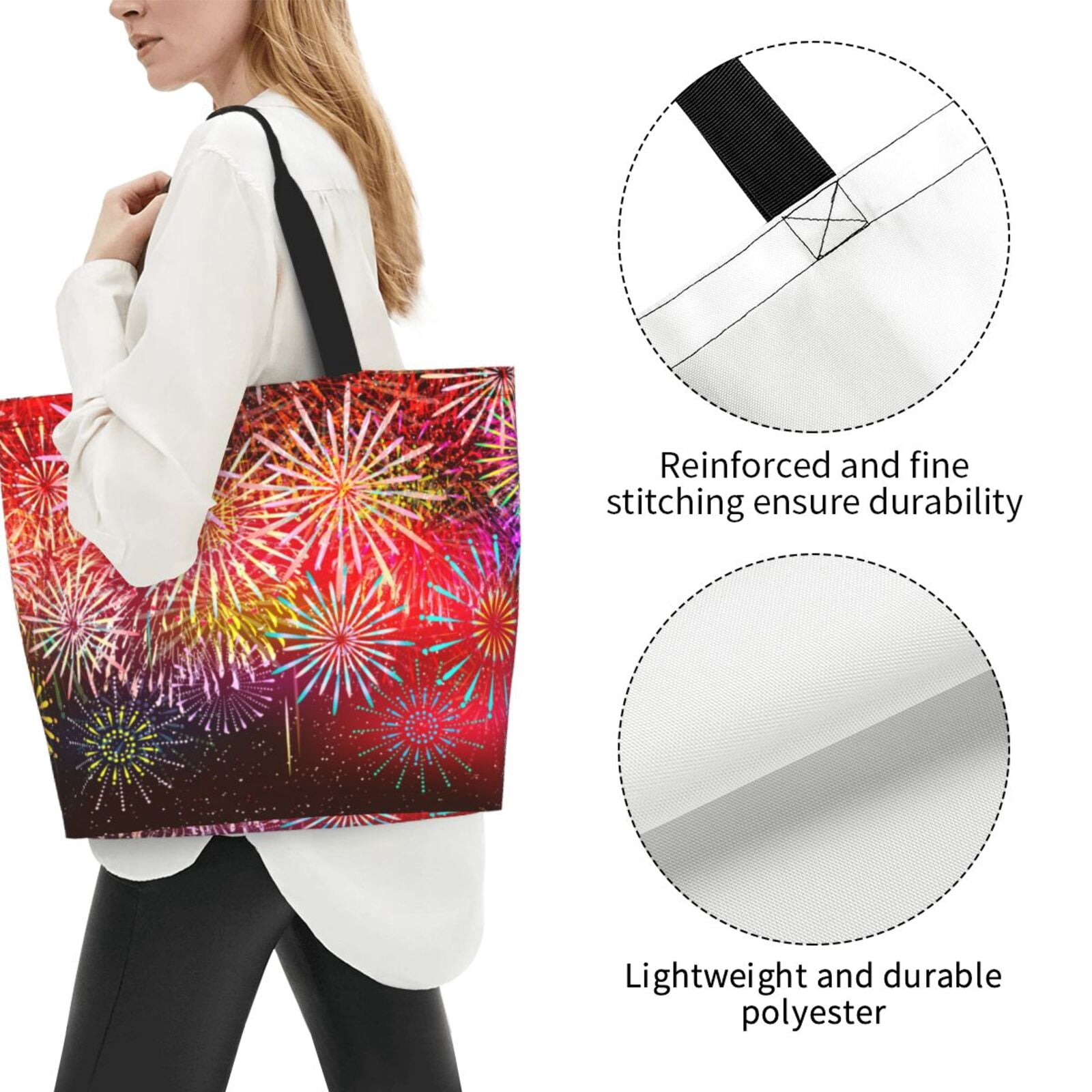 Fuzoiu Fireworks Print Tote Bags for Women,Shoulder Bag, Gym Tote,Top ...