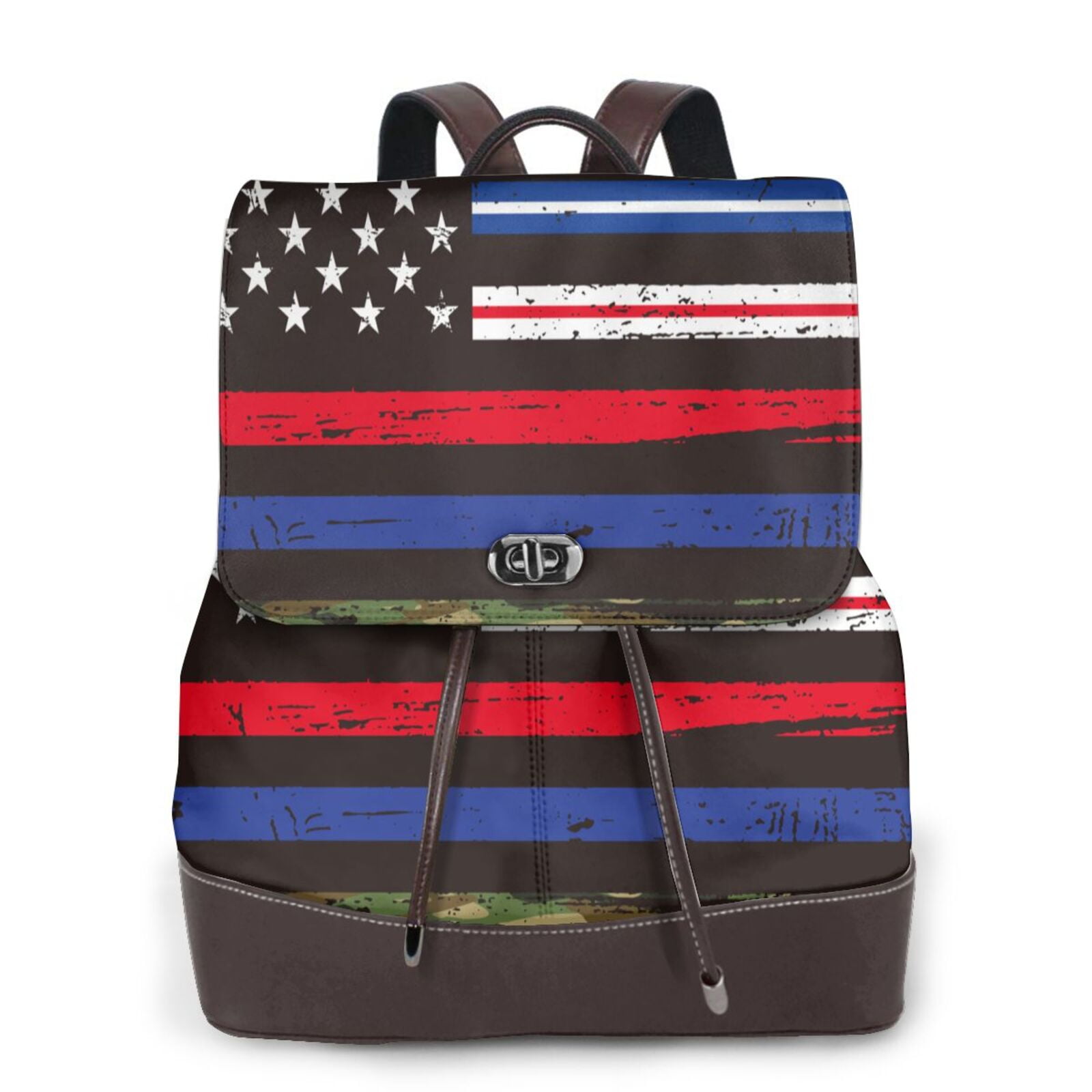 Fuzoiu First Responder American Flag Print Women's Leather Backpack ...