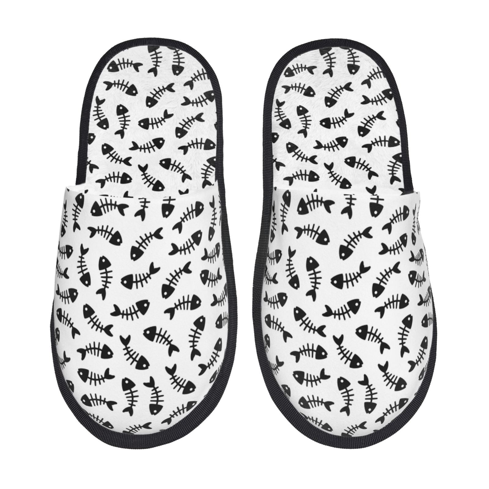 Fuzoiu Fish Bone Print Unisex Furry Slippers,Plush Indoor Shoes,Trendy ...
