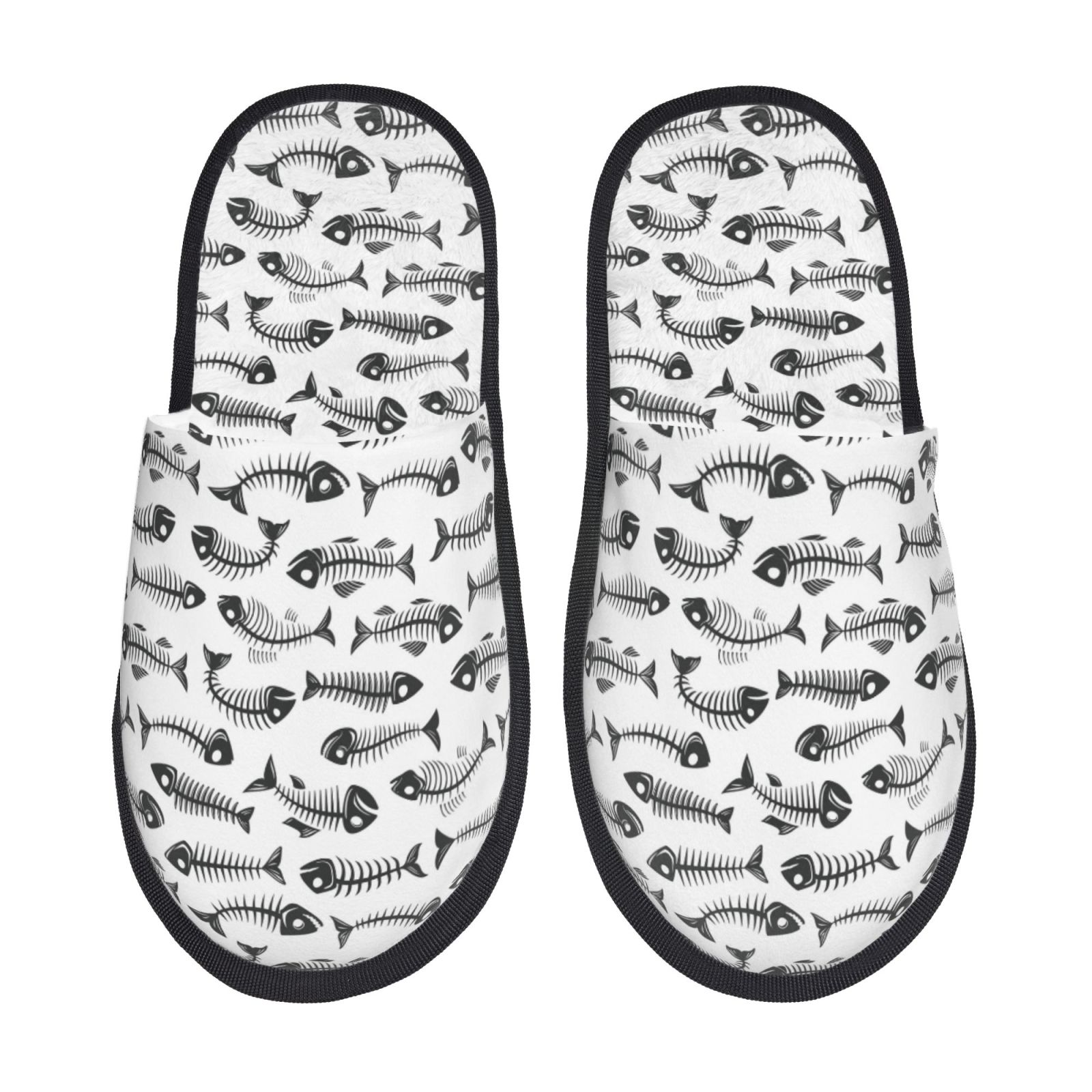 Fuzoiu Fish Bones Print Unisex Furry Slippers,Plush Indoor Shoes,Trendy ...