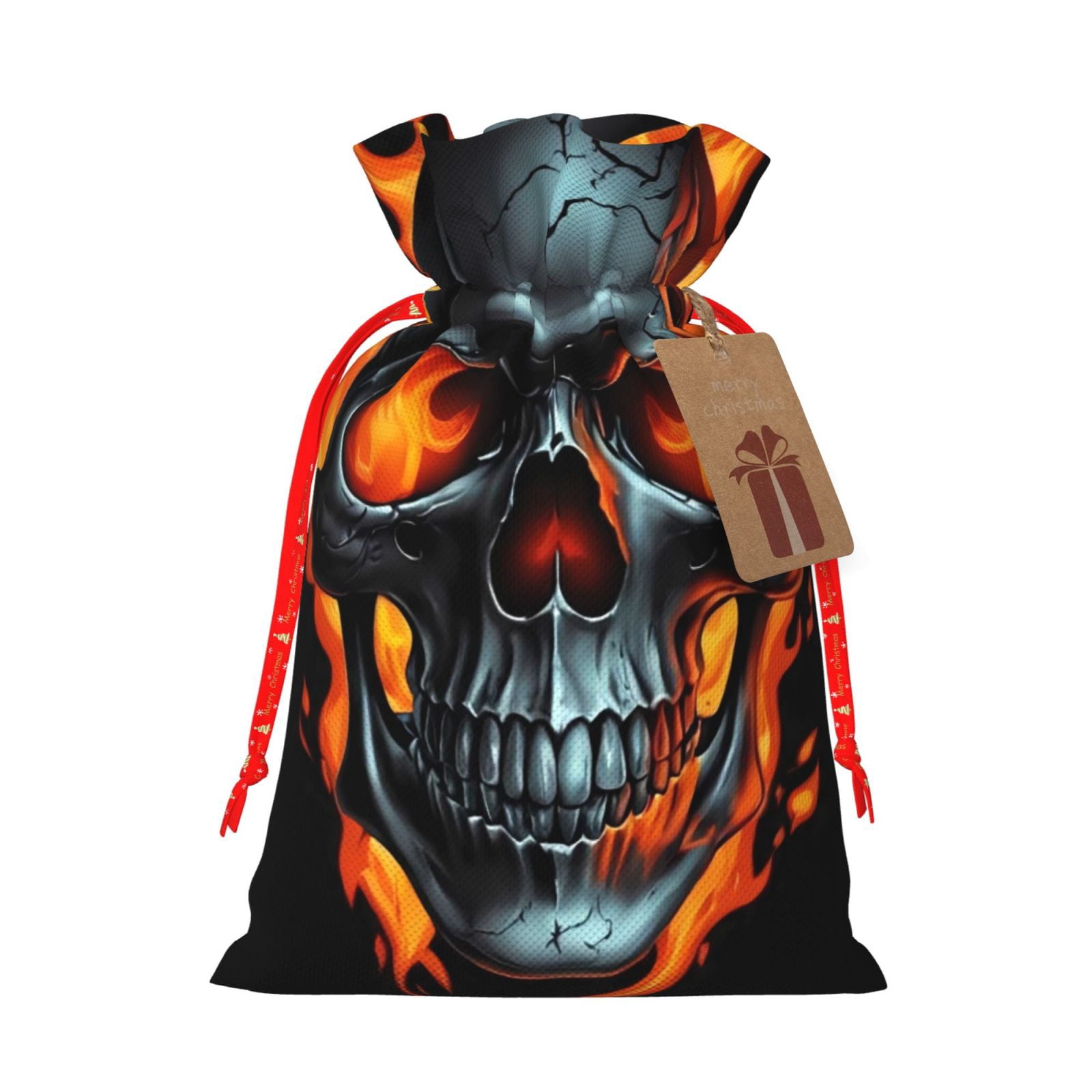 Fuzoiu Flame Metal Skull Print Christmas Gift Bag,Burlap Gift Bag with ...