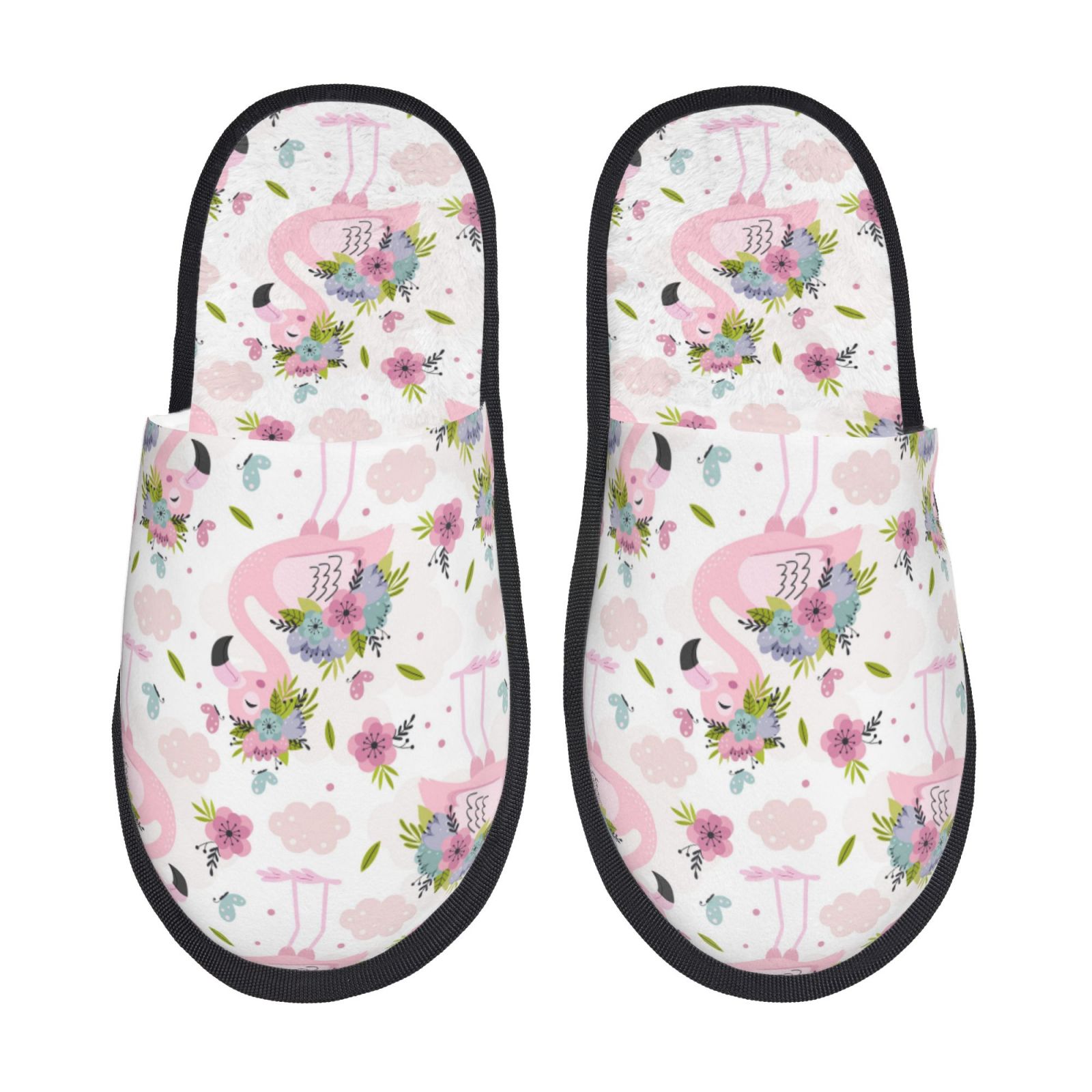 Fuzoiu Flamingo And Flowers Print Unisex Furry Slippers,Plush Indoor ...