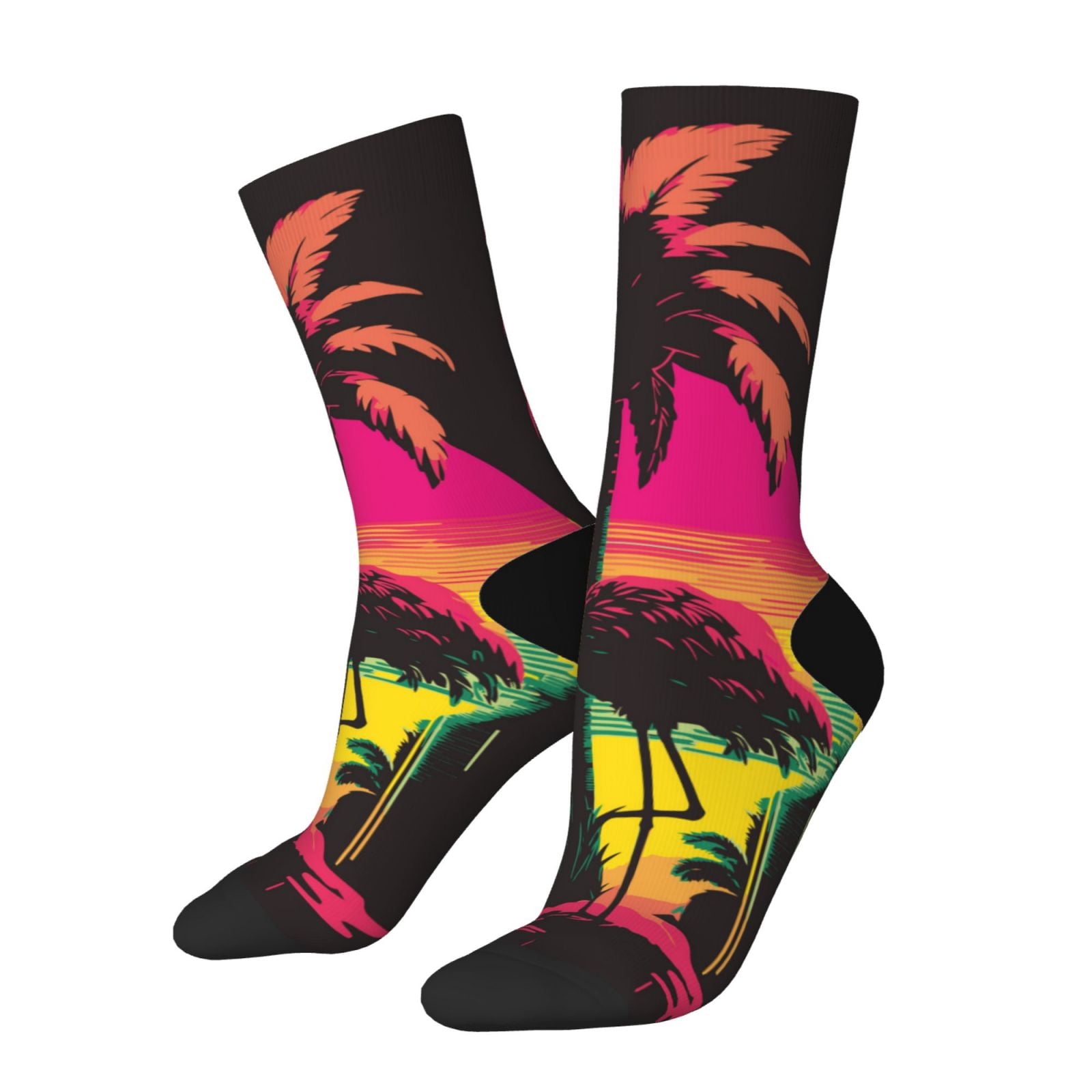 Fuzoiu Flamingo And Palm Trees At Sunset Print Athletic Crew Socks for ...