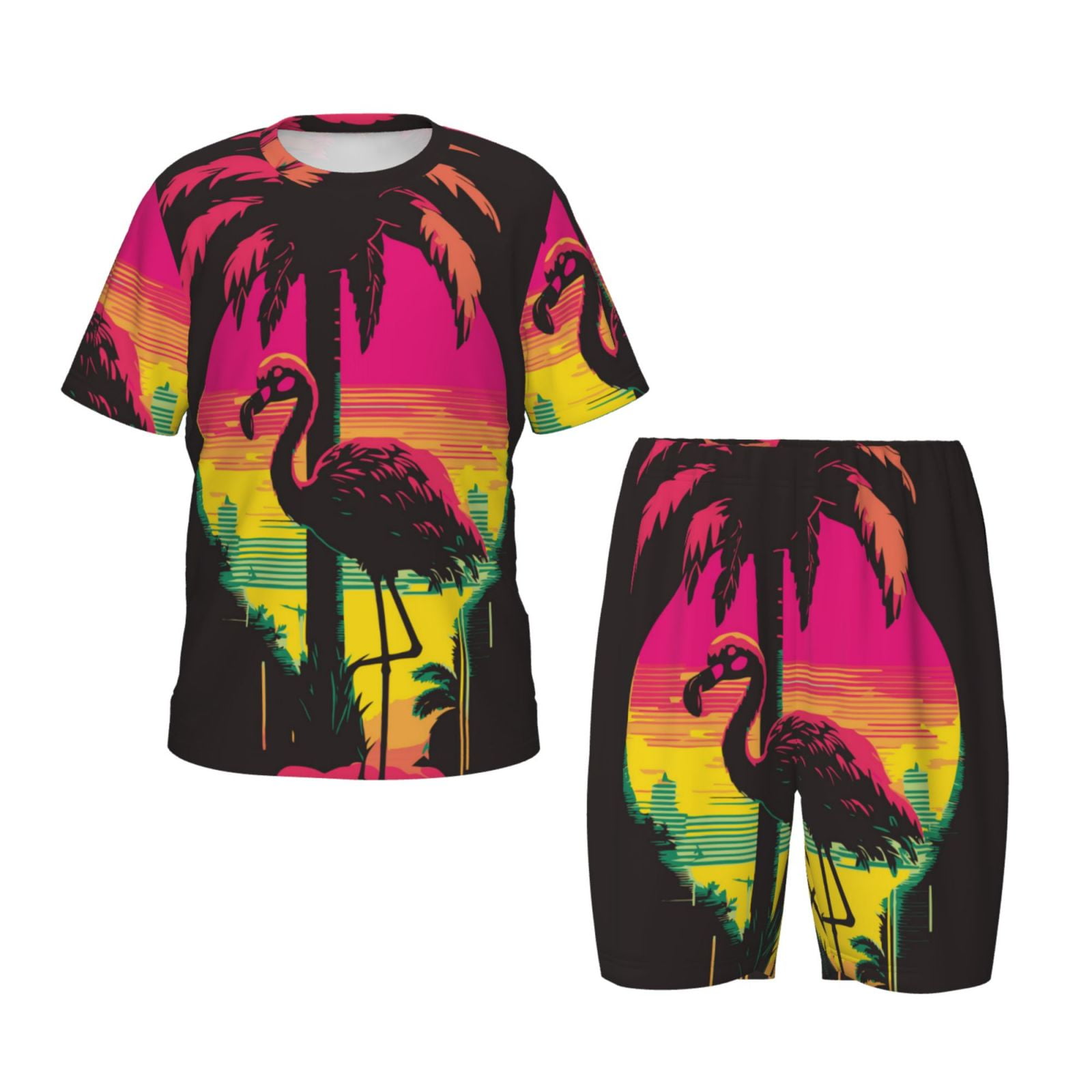 Fuzoiu Flamingo And Palm Trees At Sunset Print Boys Girls Pjs Sleepwear ...
