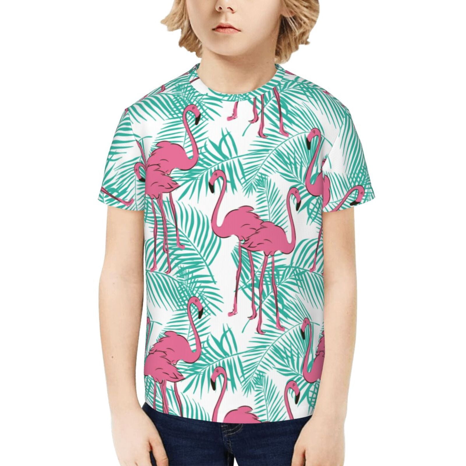 Fuzoiu Flamingo Print Boys' Casual T-Shirt,Crewneck Undershirts,Boys ...