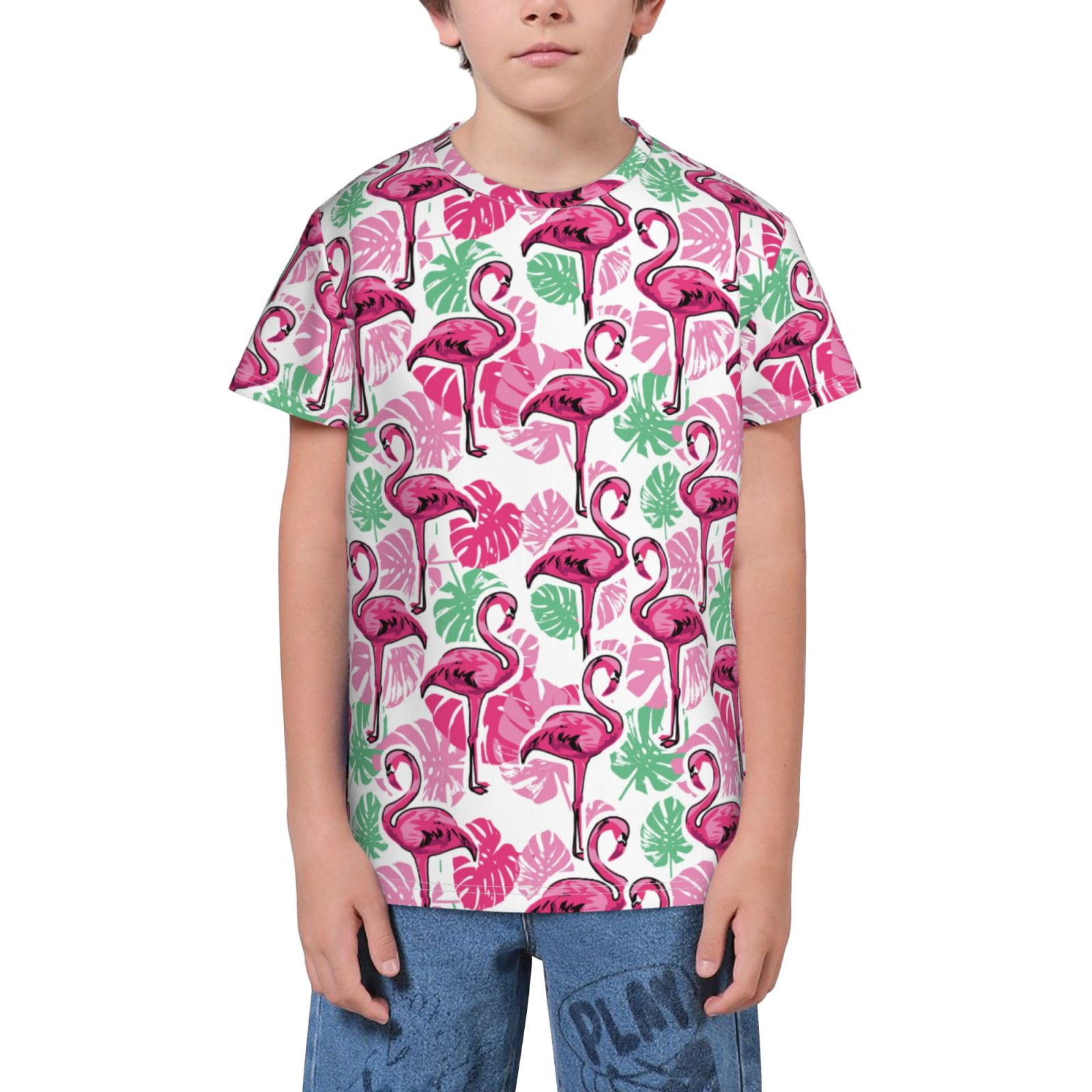 Fuzoiu Flamingo Print Youth Short Sleeve T-Shirt,Youth Dry-Fit Active ...