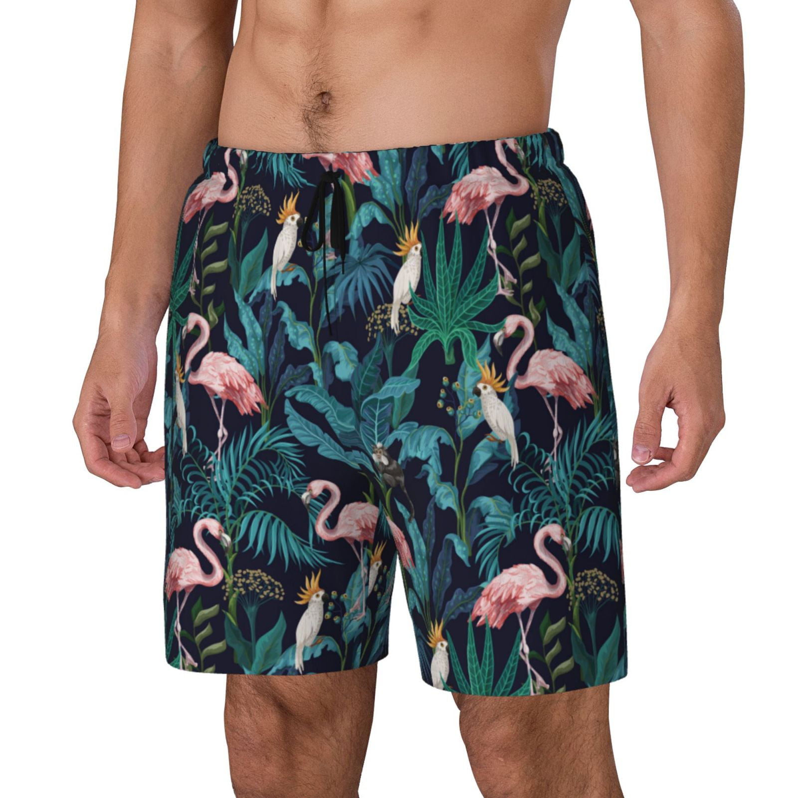 Fuzoiu Flamingos And Birds Print Men's Swim Shorts,Quick-Dry Double ...