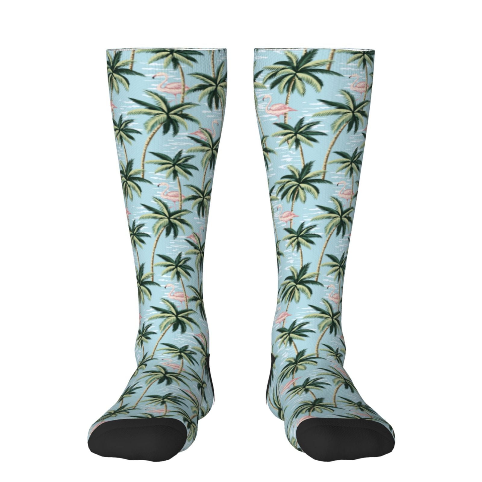 Fuzoiu Flamingos And Palms Print Adult Stockings,Crew Socks,Unisex Fashion Socks, Casual Sports ...