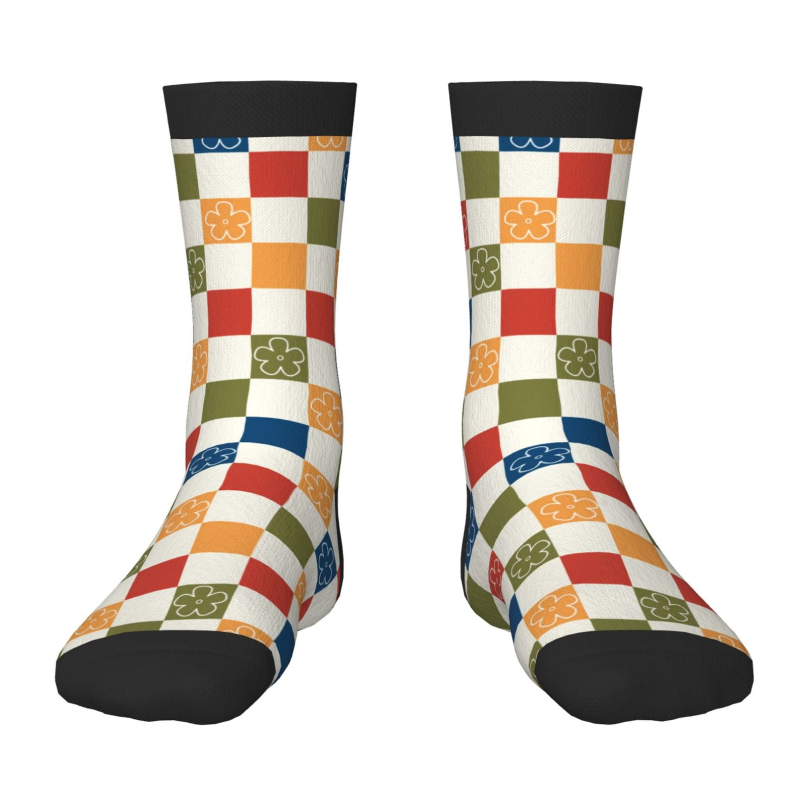 Fuzoiu Floral Checkerboard Print Kids Socks For Boys Girls,Grip Crew ...