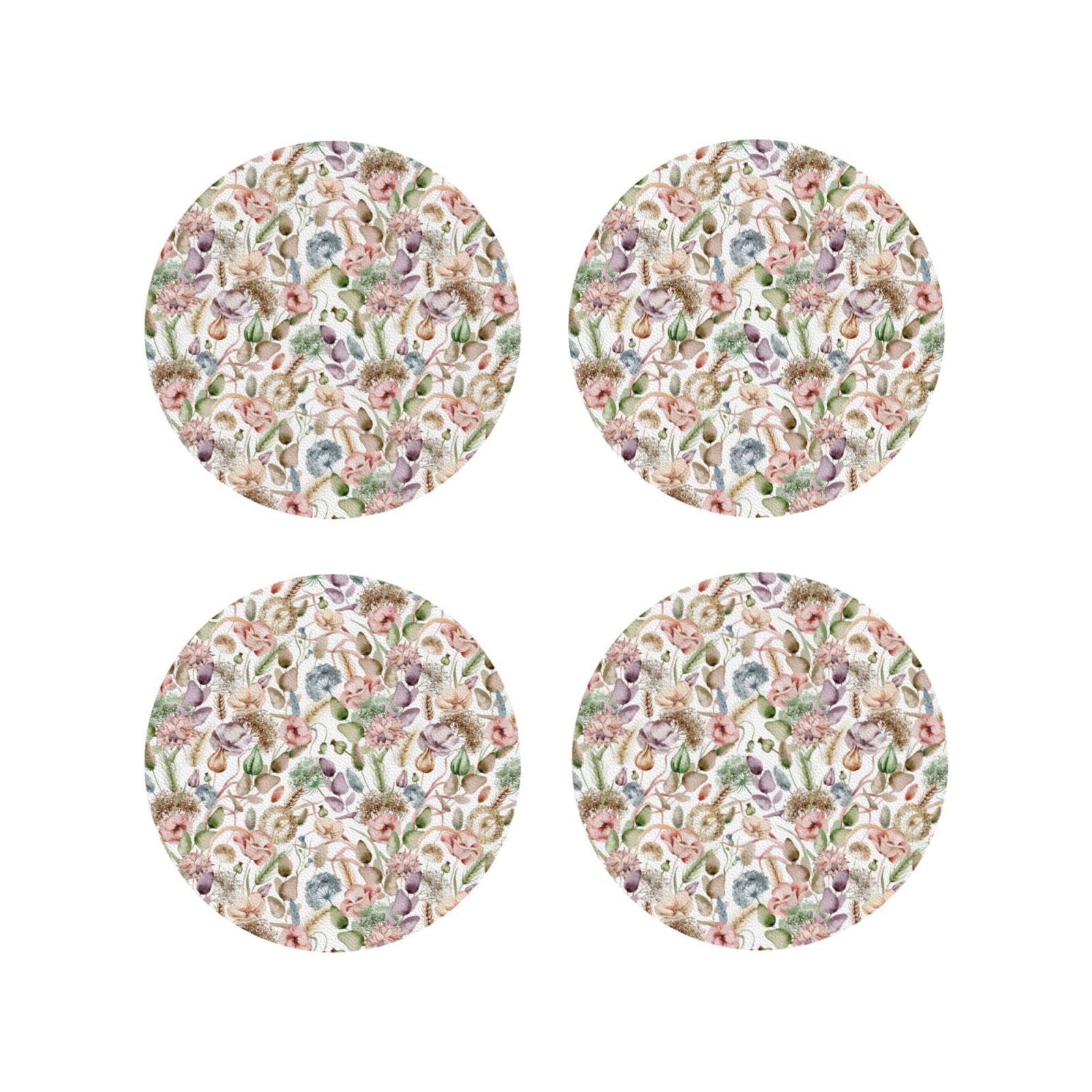 Fuzoiu Floral Print Leather Coasters Set,Drink Coasters Set of 4,for ...