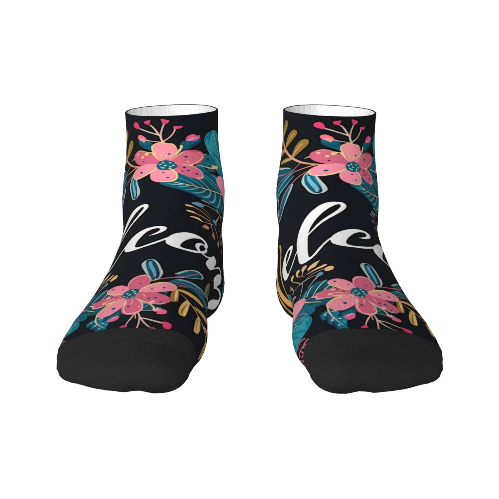 Fuzoiu Floral Welcome Sign Print Adult Socks, Crew Moisture-wicking ...