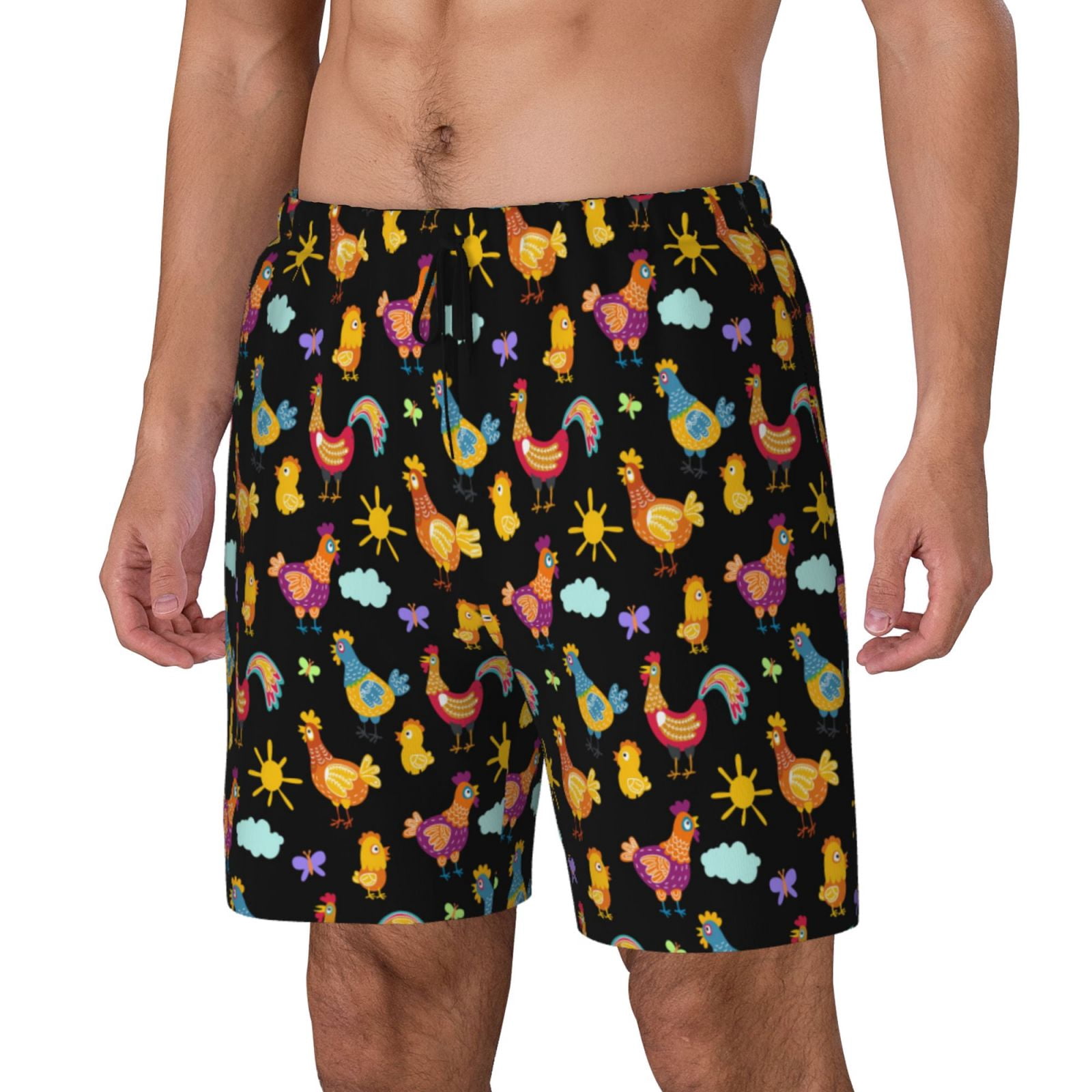 Fuzoiu Flowe Rooster Print Men's Swim Shorts,Quick-Dry Double-Layer ...