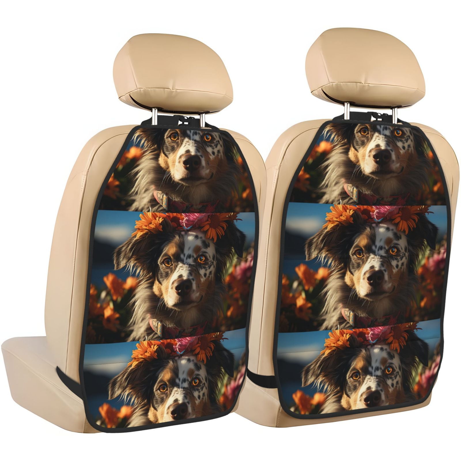 Fuzoiu Flower Crown Dog Print 2 Pack Kick Mat Back Seat Protector With ...