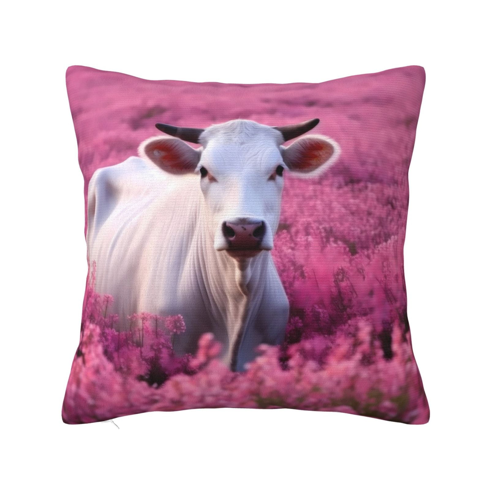 Fuzoiu Flower Field Cow Print Square Pillow Cover,Hidden Zipper Design ...