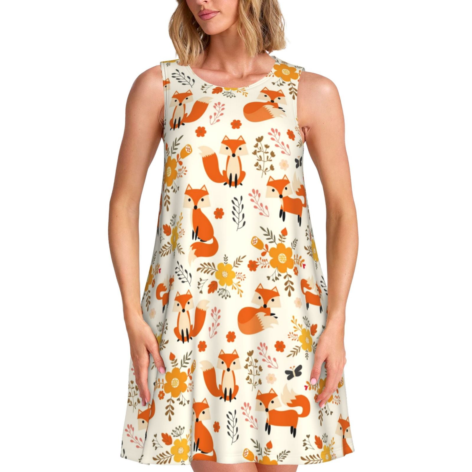 Fuzoiu Flower Fox Print Women's Sleeveless Dress,Summer Dresses for ...
