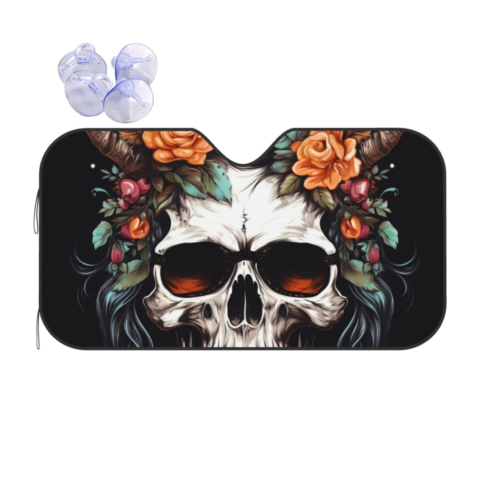 Fuzoiu Flower Horn Skull Print Car Windshield Sun Shade,Block Uv Rays ...