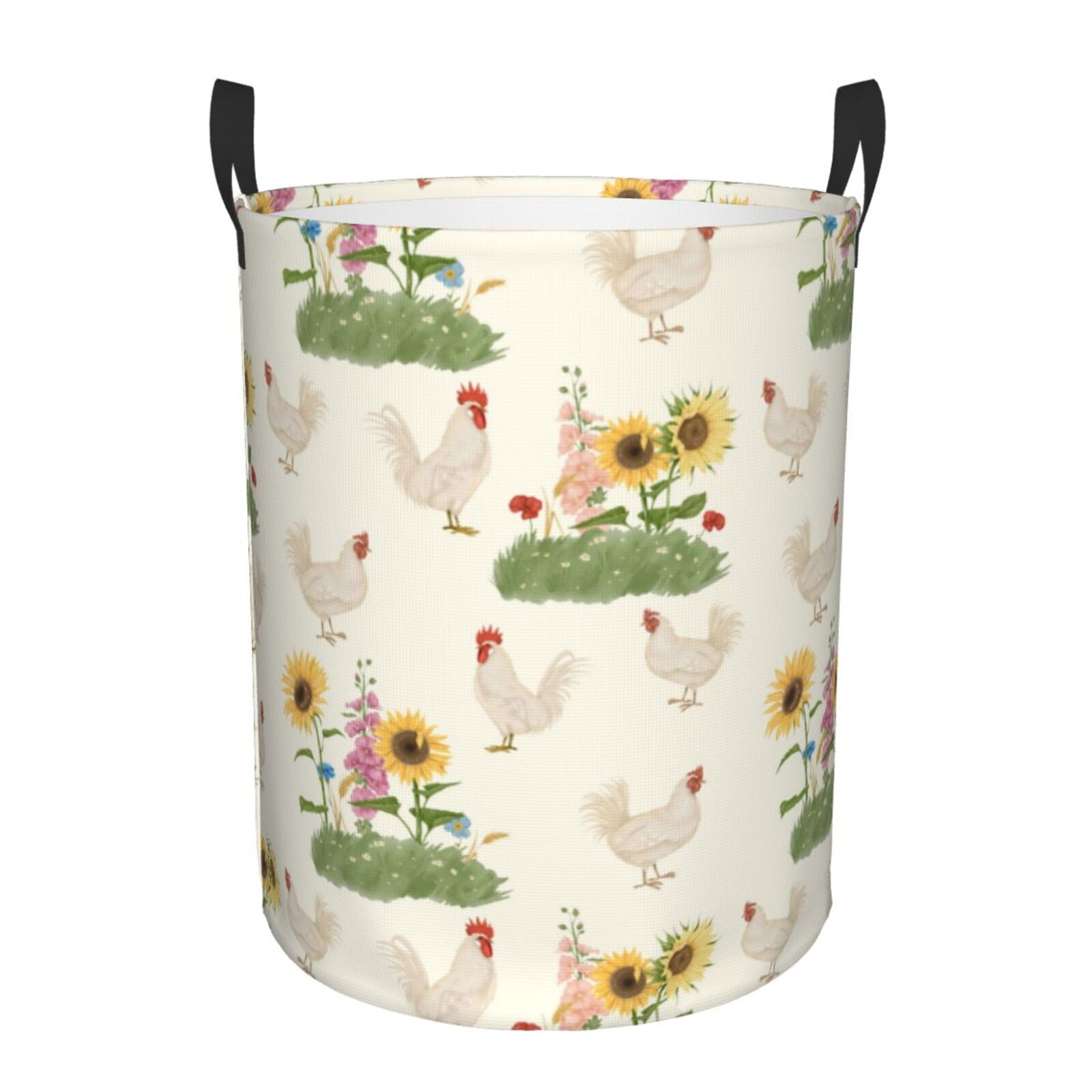 Fuzoiu Flowers And Hens Print Circular Hamper,Laundry Basket with ...