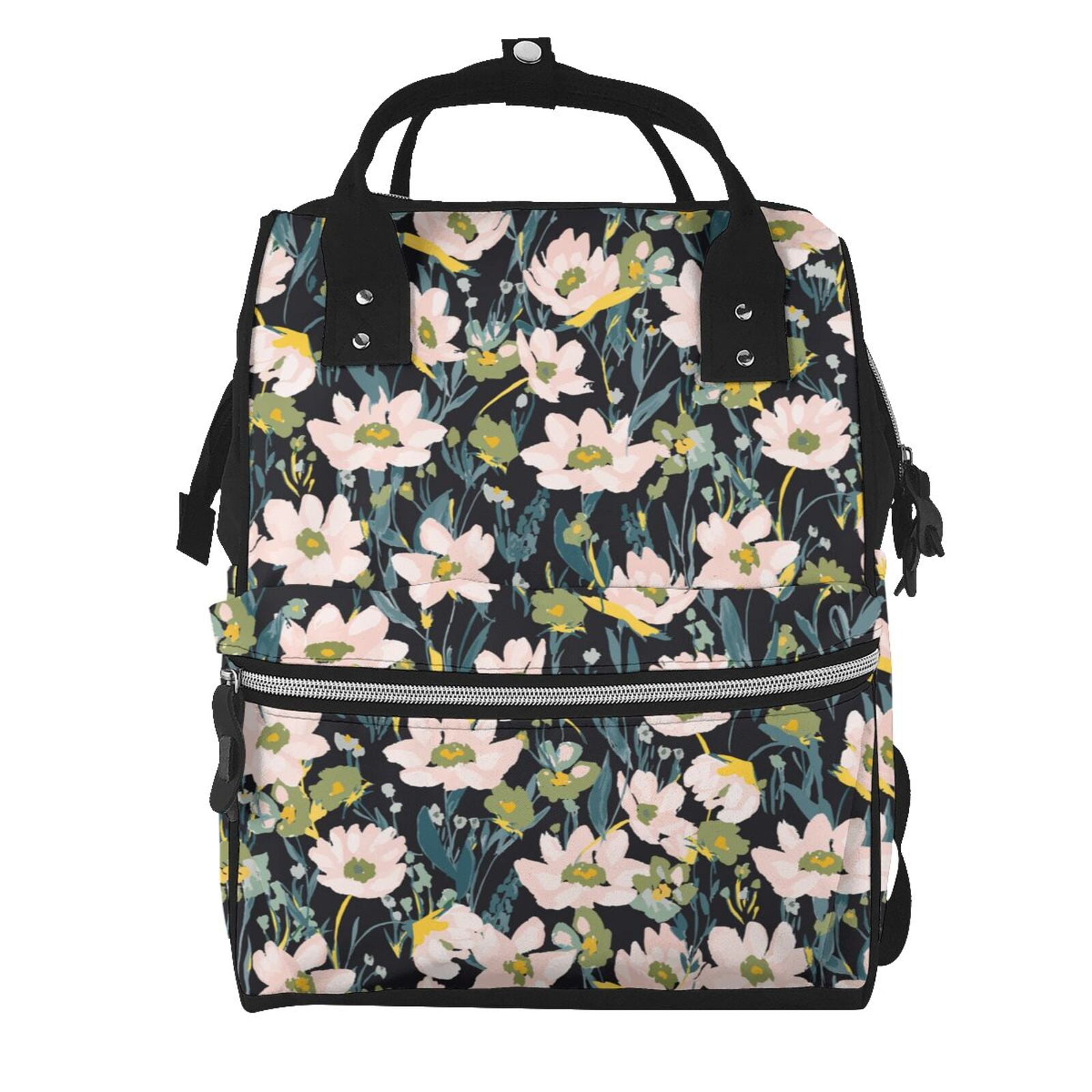 Fuzoiu Flowers Print Diaper Bag Backpack,Baby Essentials Travel Tote ...