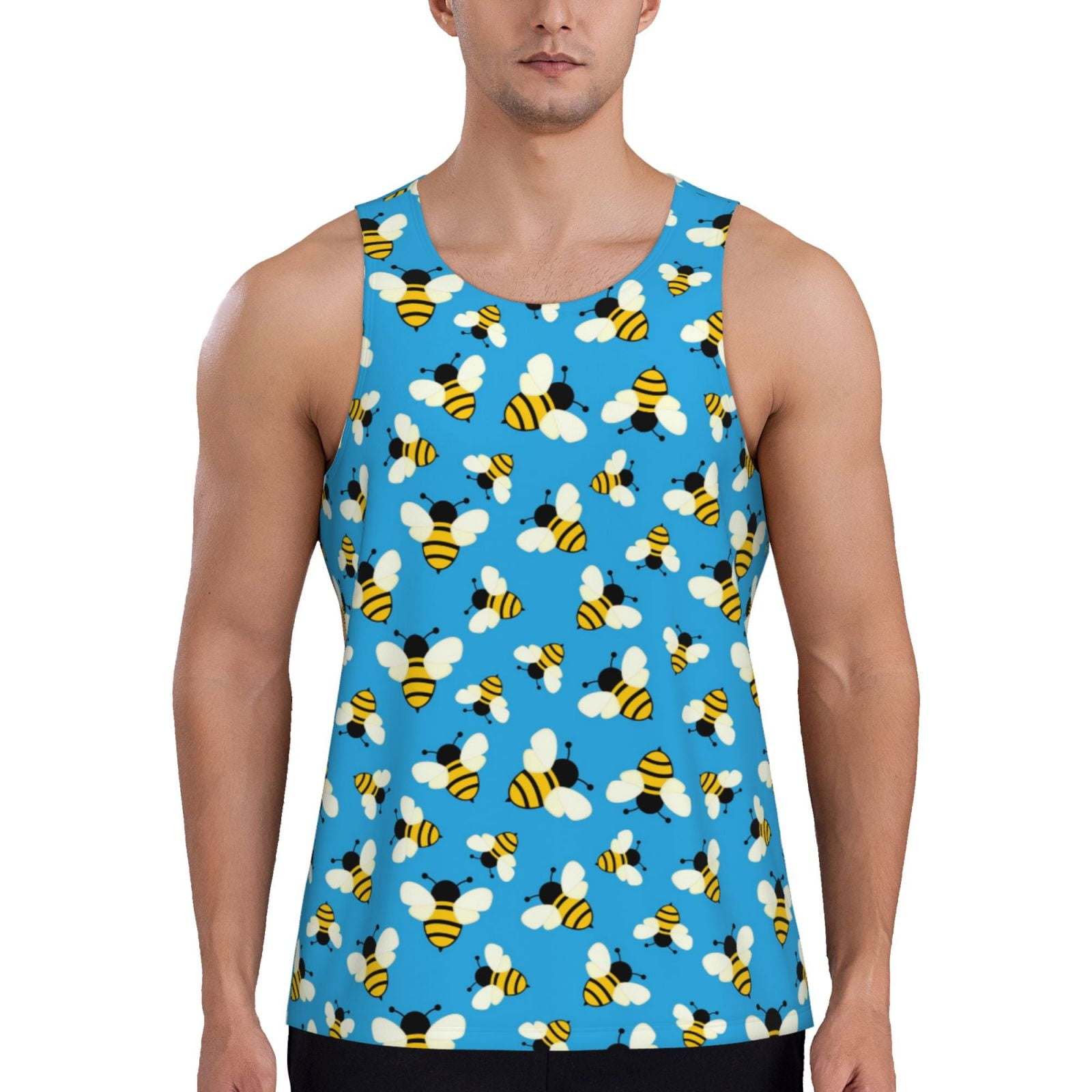 Fuzoiu Flying Bees Print Men's Workout Tank Tops,Sleeveless Gym Shirt ...