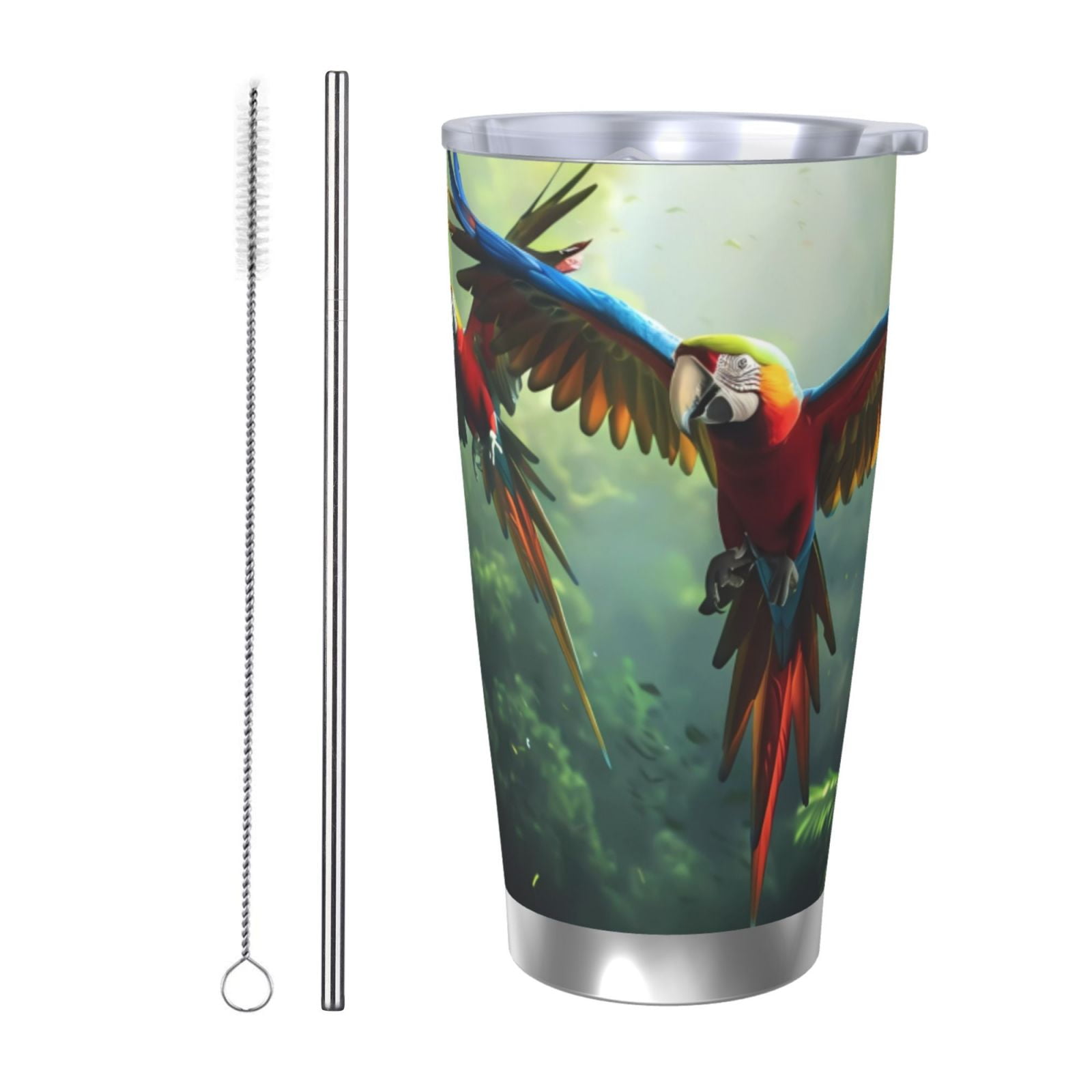 Fuzoiu Flying Parrots In Jungle Print 20oz Tumbler, Stainless Steel ...