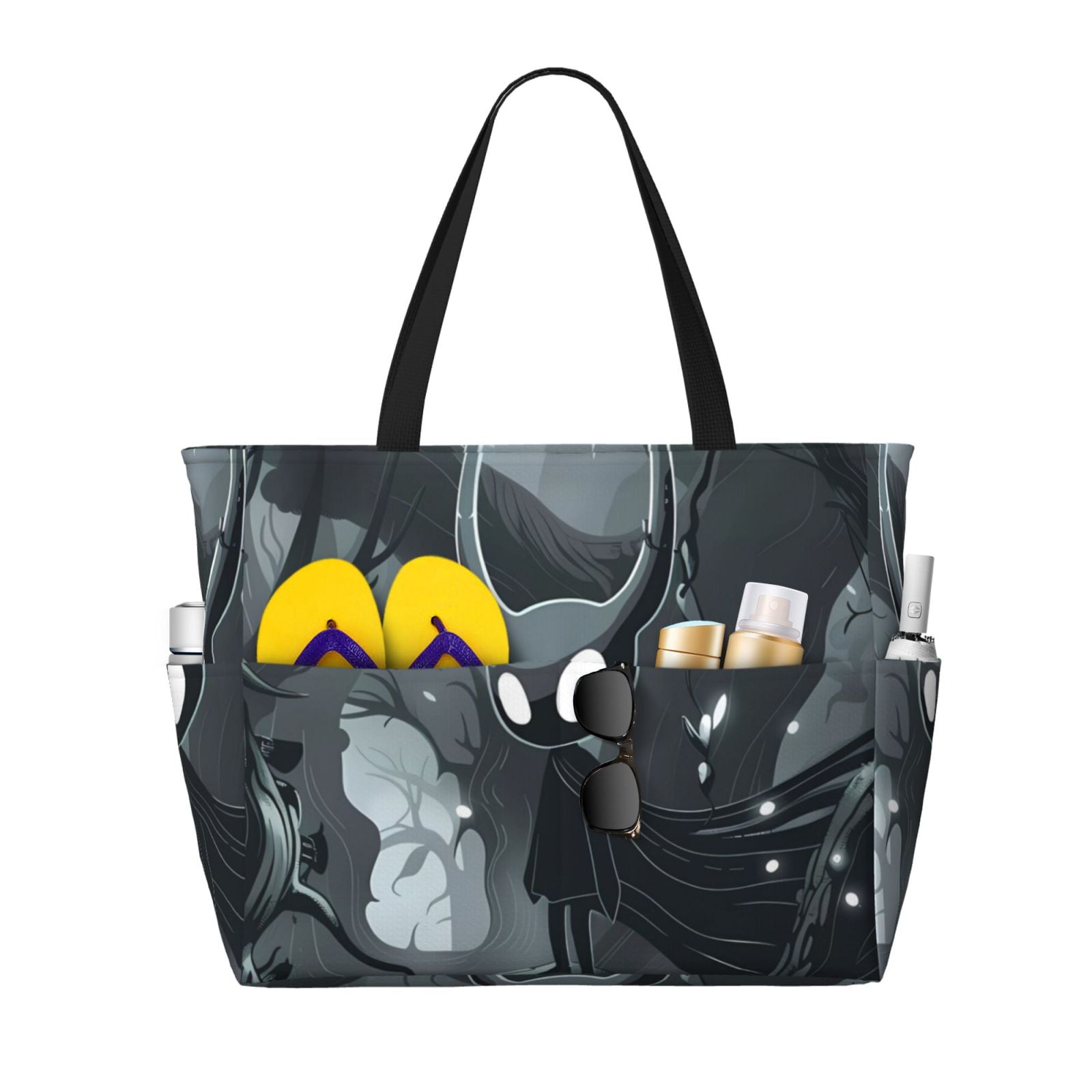 Fuzoiu Forest Black Ghost Warrior Print Waterproof Beach Tote Bag for ...