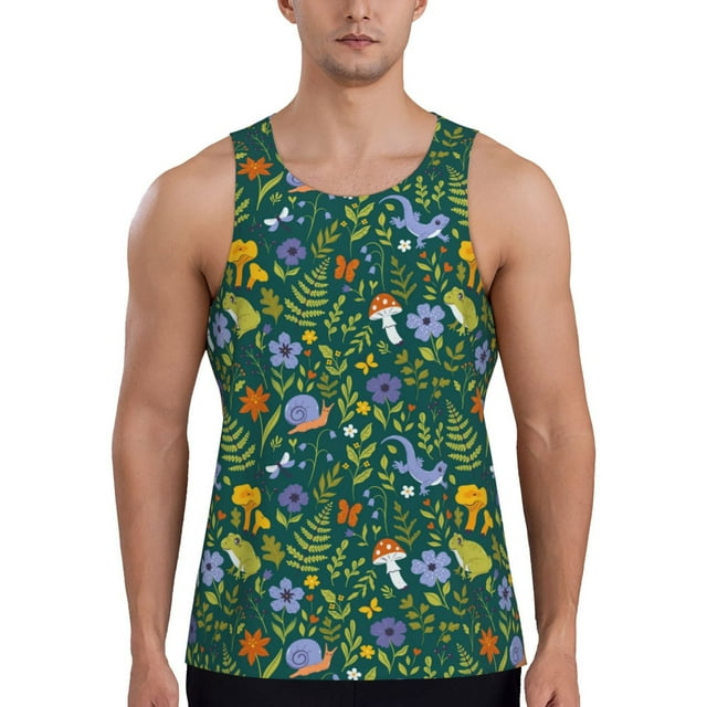 Fuzoiu Forest Flora And Fauna Print Men's Workout Tank Tops,Sleeveless ...