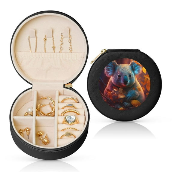 Fuzoiu Forest Koala Print Portable Jewelry Box,Round Mini Leather ...
