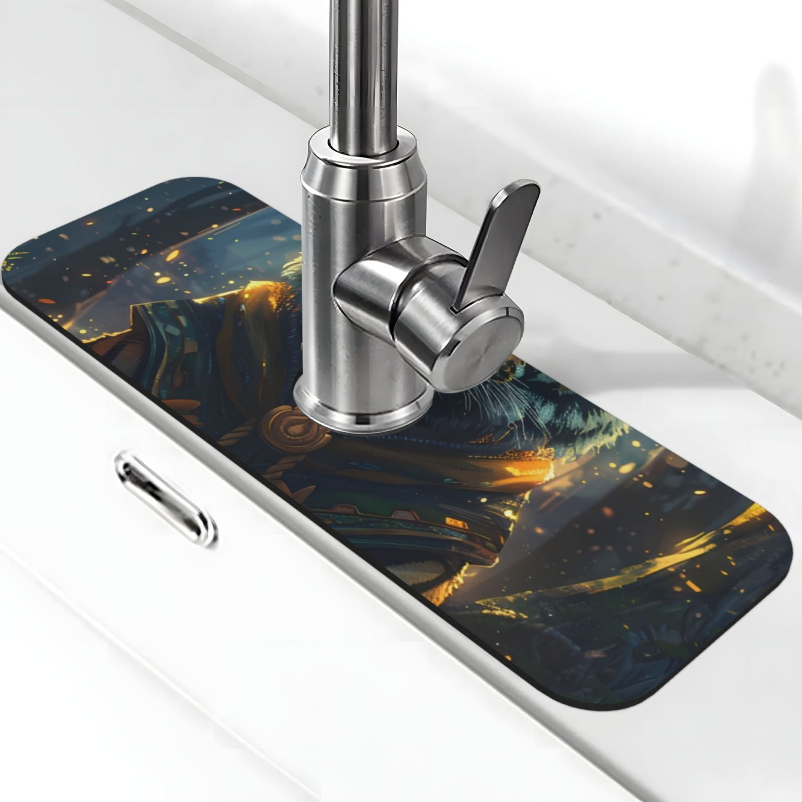 Fuzoiu Forest Meditating Tiger Print Kitchen Faucet Suction Pad, Sink ...