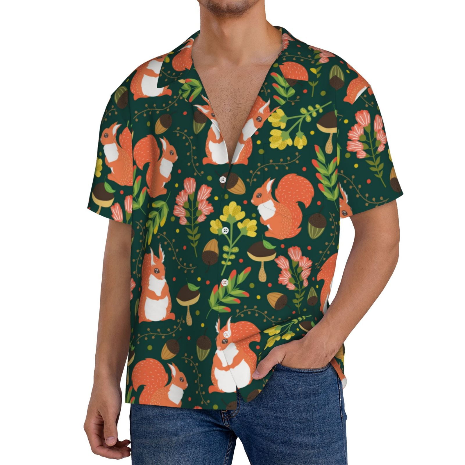 Fuzoiu Forest Squirrel Print Men's Casual Short,Men's Short Sleeve ...