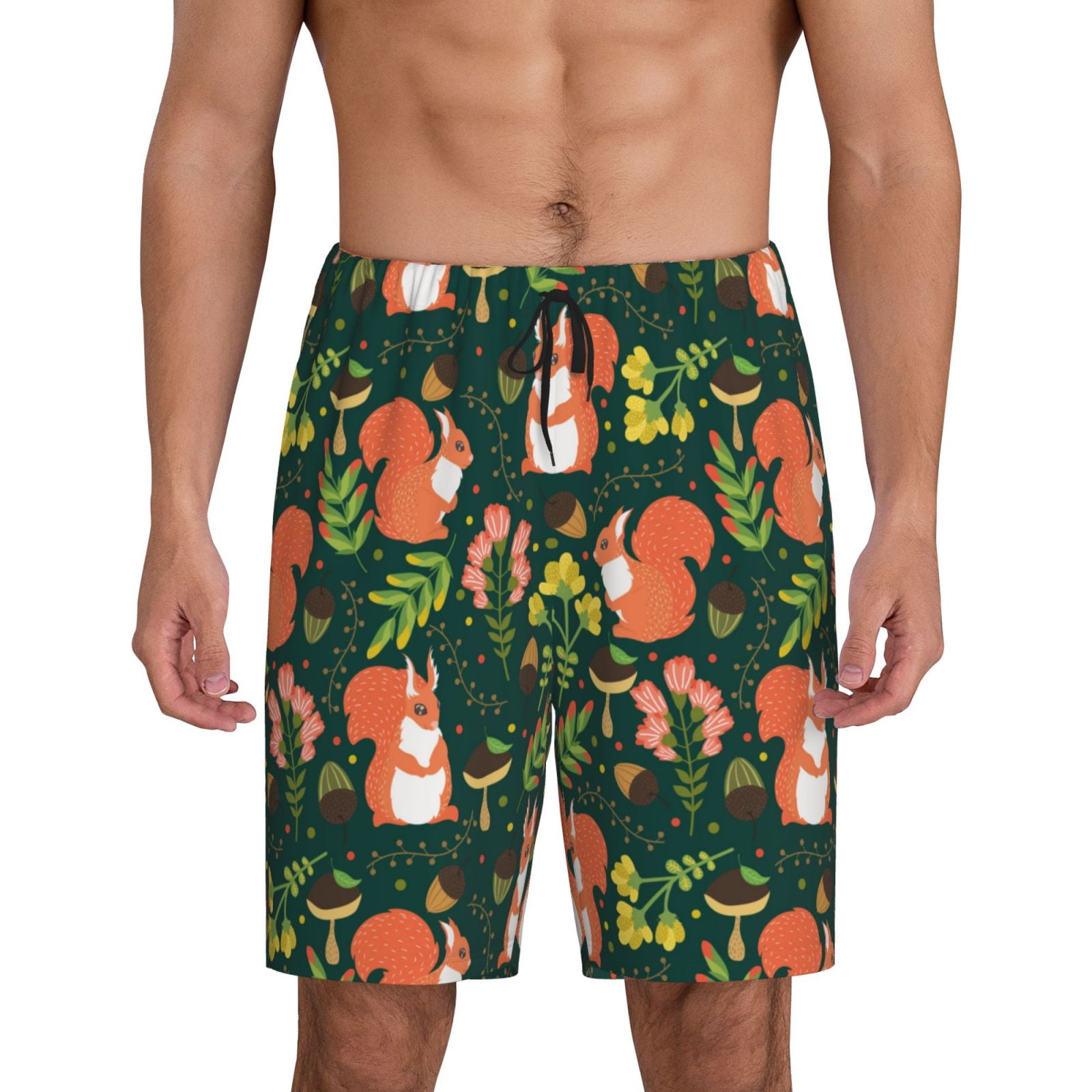 Fuzoiu Forest Squirrel Print Pajama Shorts for Men, Men's Pajama ...