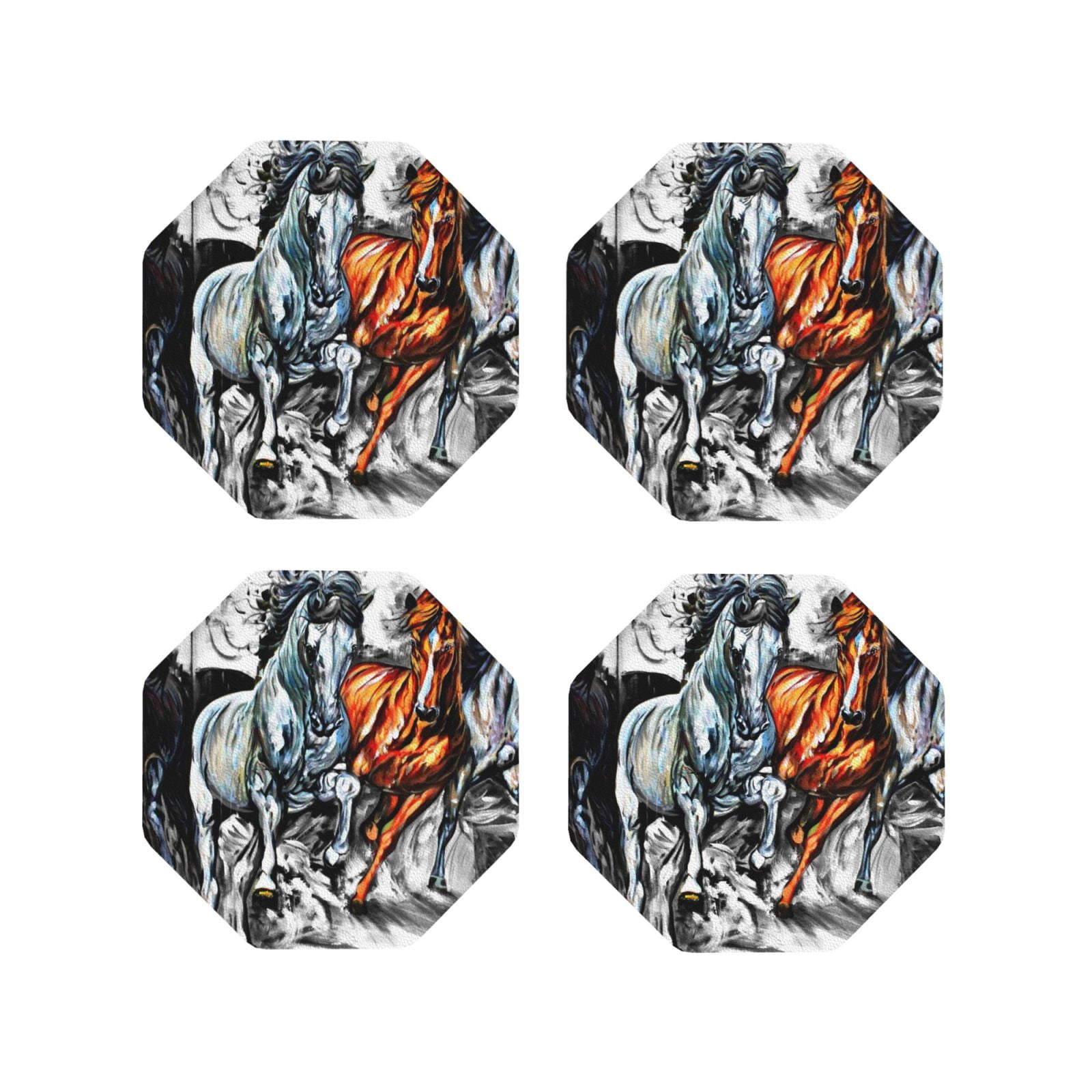 Fuzoiu Four Running Horses Print Leather Coasters Set,Drink Coasters ...