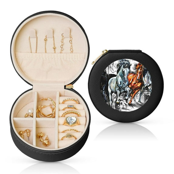 Fuzoiu Four Running Horses Print Portable Jewelry Box,Round Mini ...