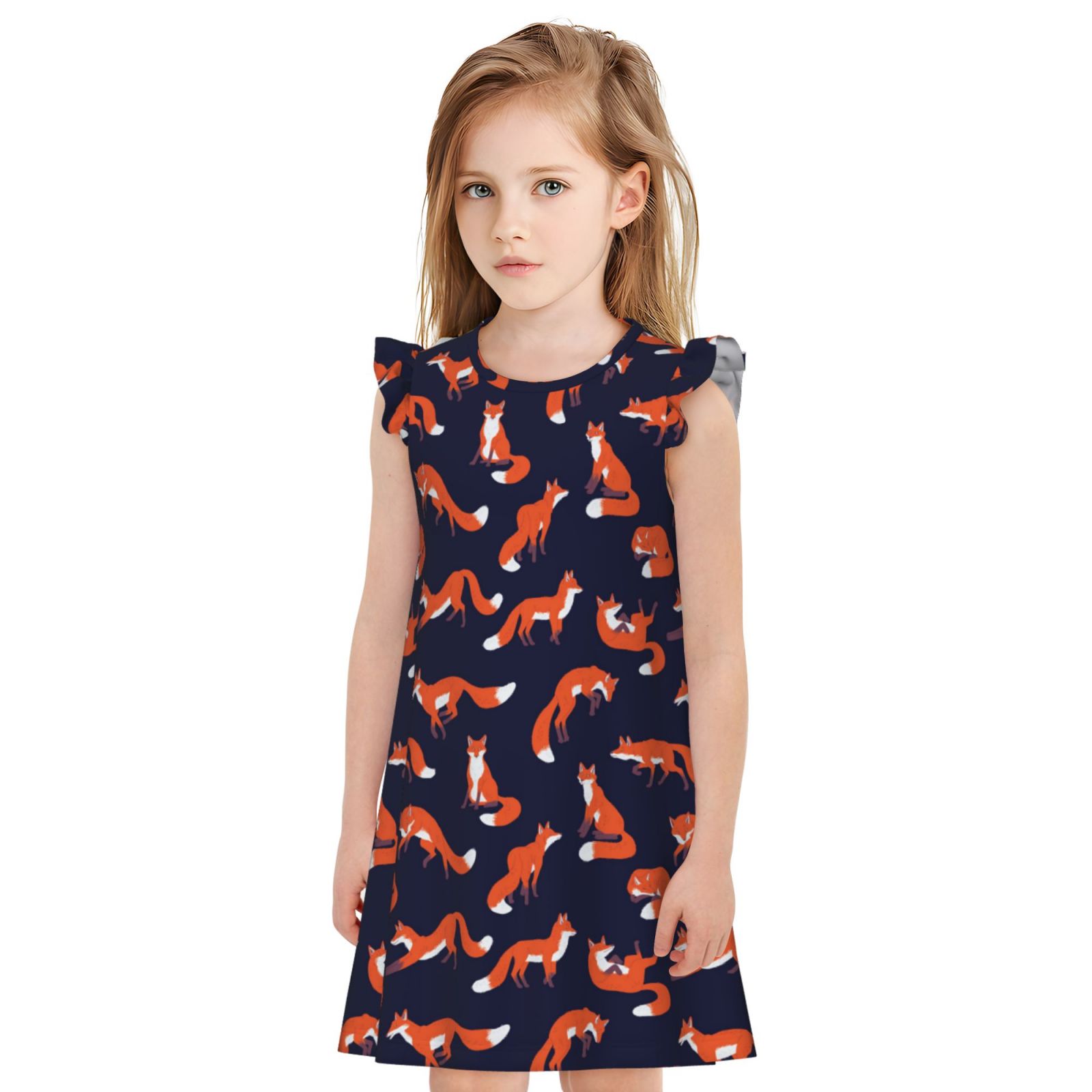 Fuzoiu Foxes In Different Poses Print Girls' Nightgowns Pajamas Dress ...