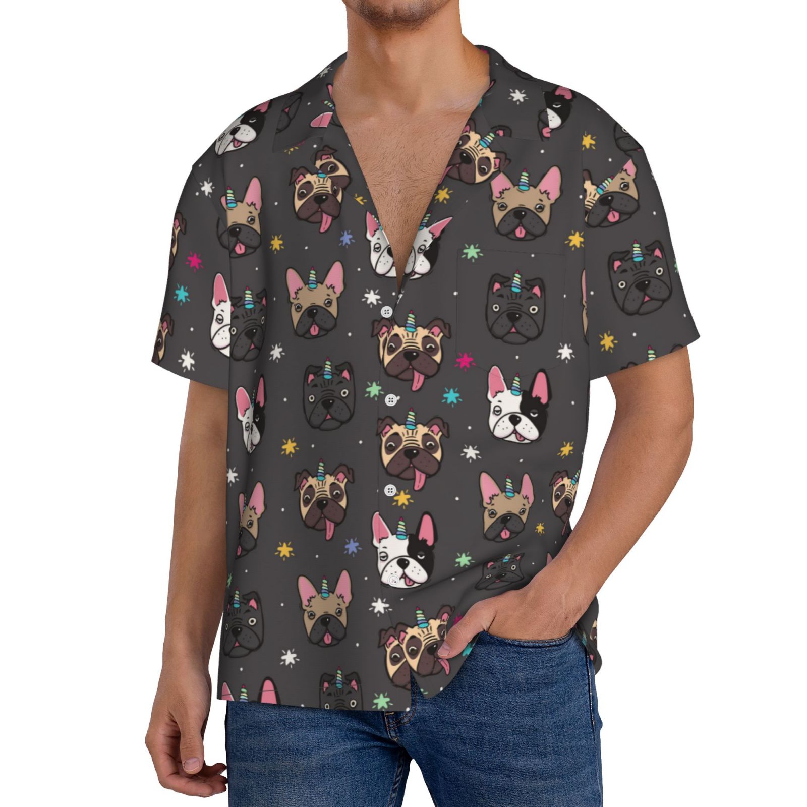 Fuzoiu French Bulldogs Print Men's Casual Short,Men's Short Sleeve ...