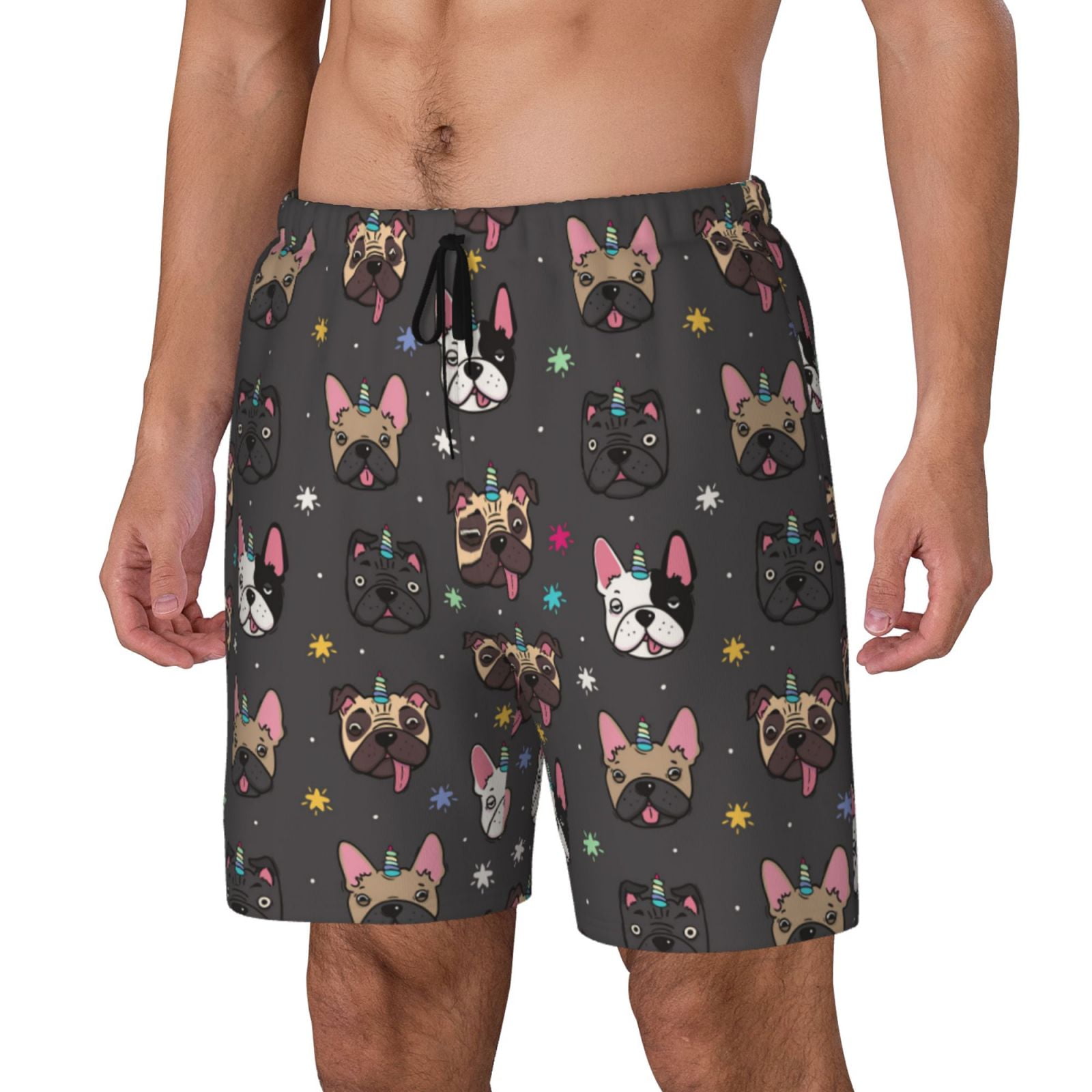 Fuzoiu French Bulldogs Print Men's Swim Shorts,Quick-Dry Double-Layer ...