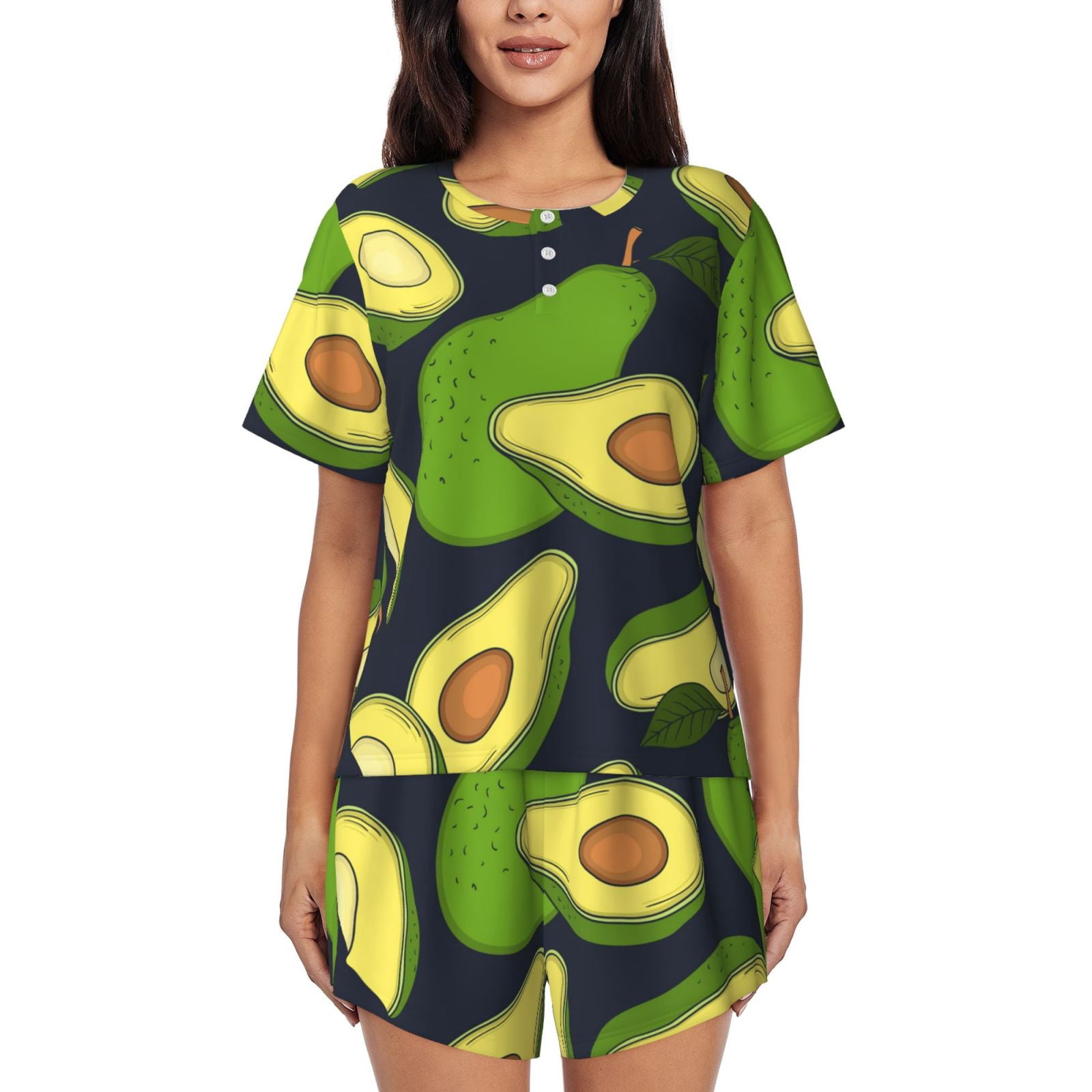 Fuzoiu Fresh Avocado Print Women's Short-Sleeved Pajama Set,Lounge ...