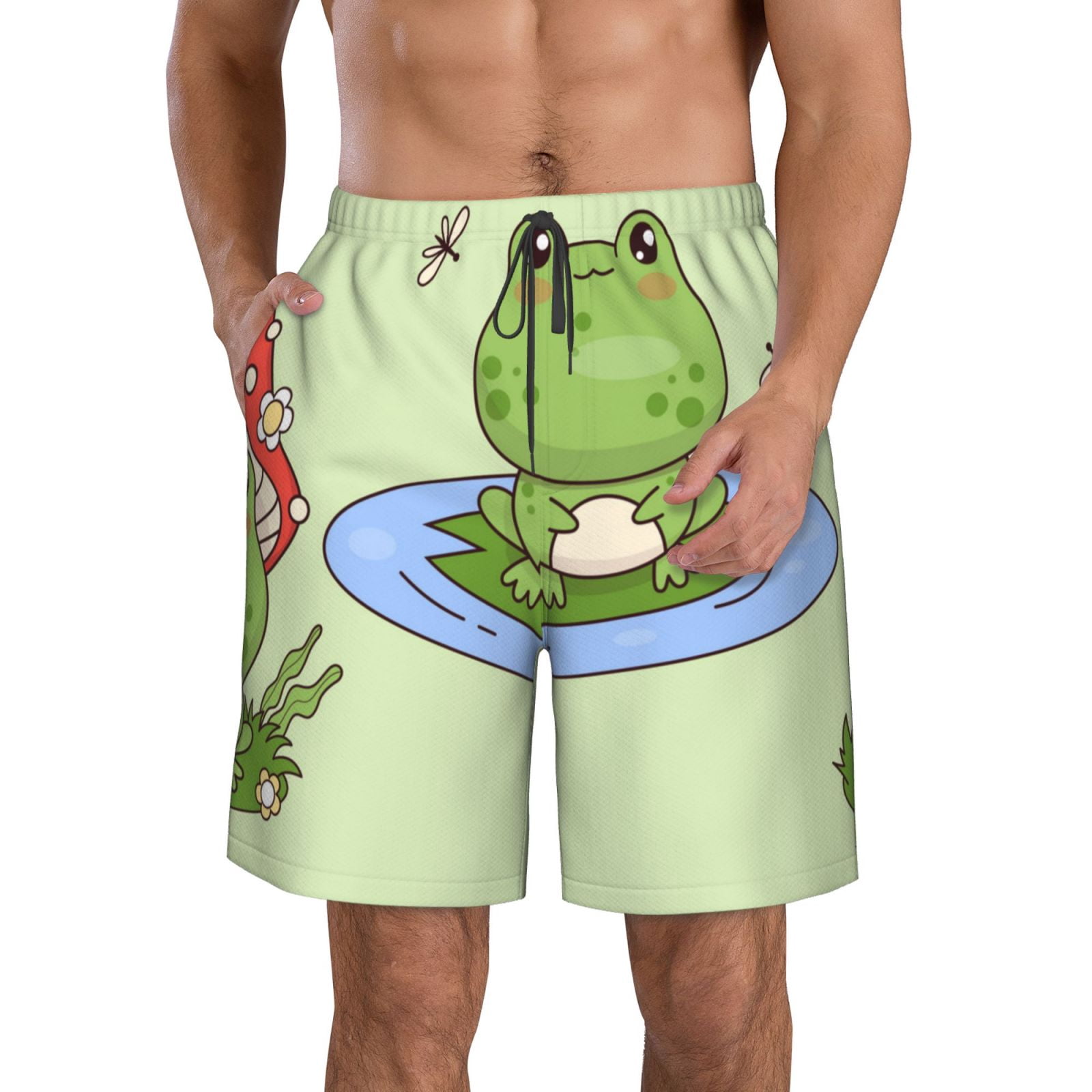 Fuzoiu Frog Amanita Mushroom Print Men's Beach Shorts,Men's Swim Trunks ...