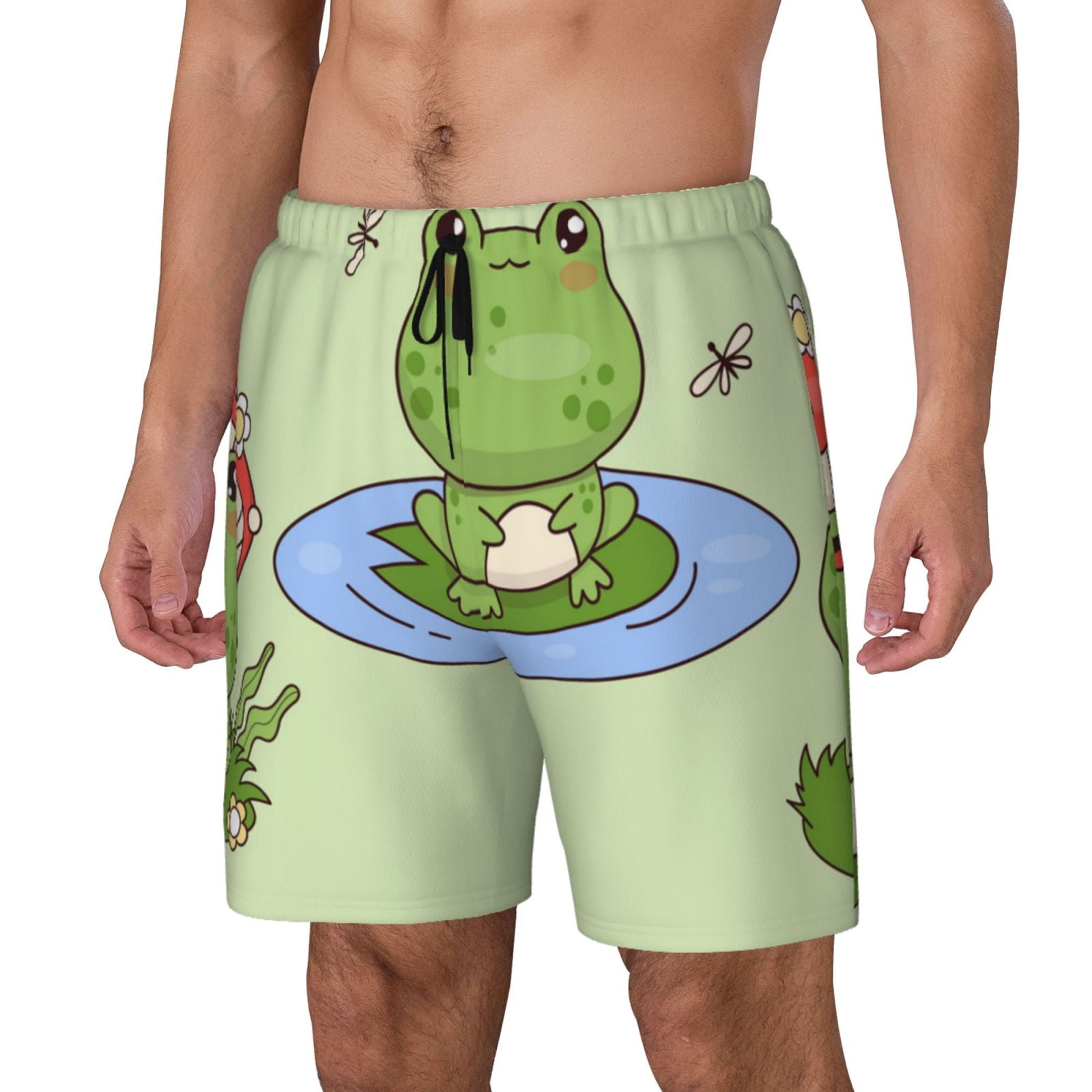 Fuzoiu Frog Amanita Mushroom Print Men's Swim Shorts,Quick-Dry Double ...