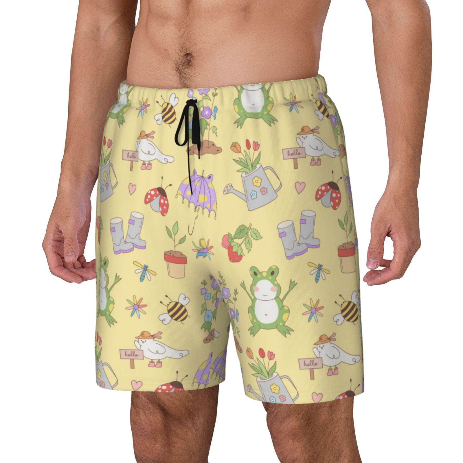 Fuzoiu Frog Bee Print Mens Swim Shortsquick Dry Double Layer Swim Trunksboard Trunksbeach