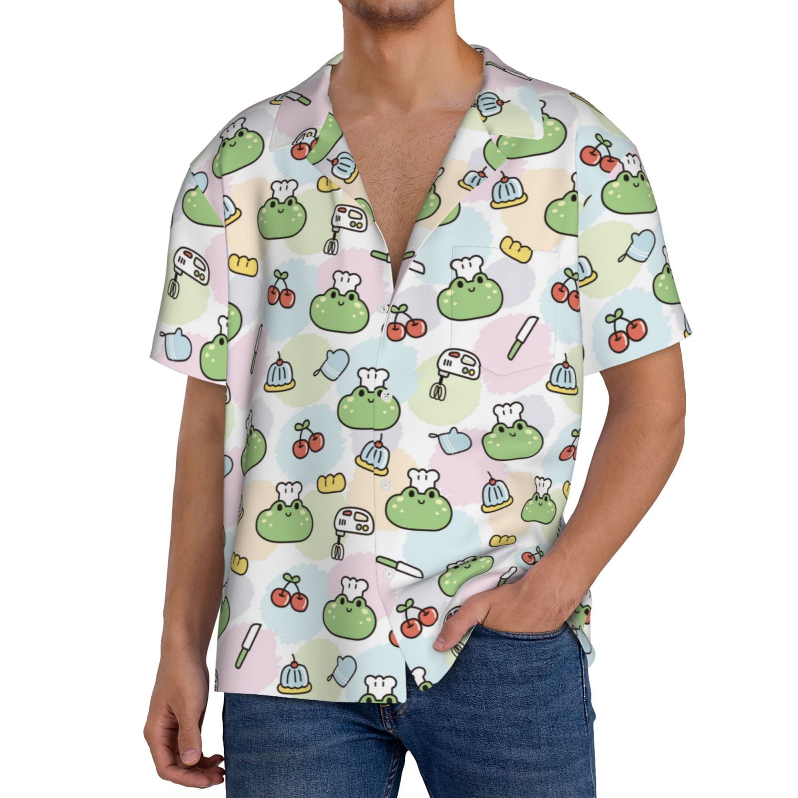 Fuzoiu Frog Wear Chef Hat Print Men's Casual Short,Men's Short Sleeve ...
