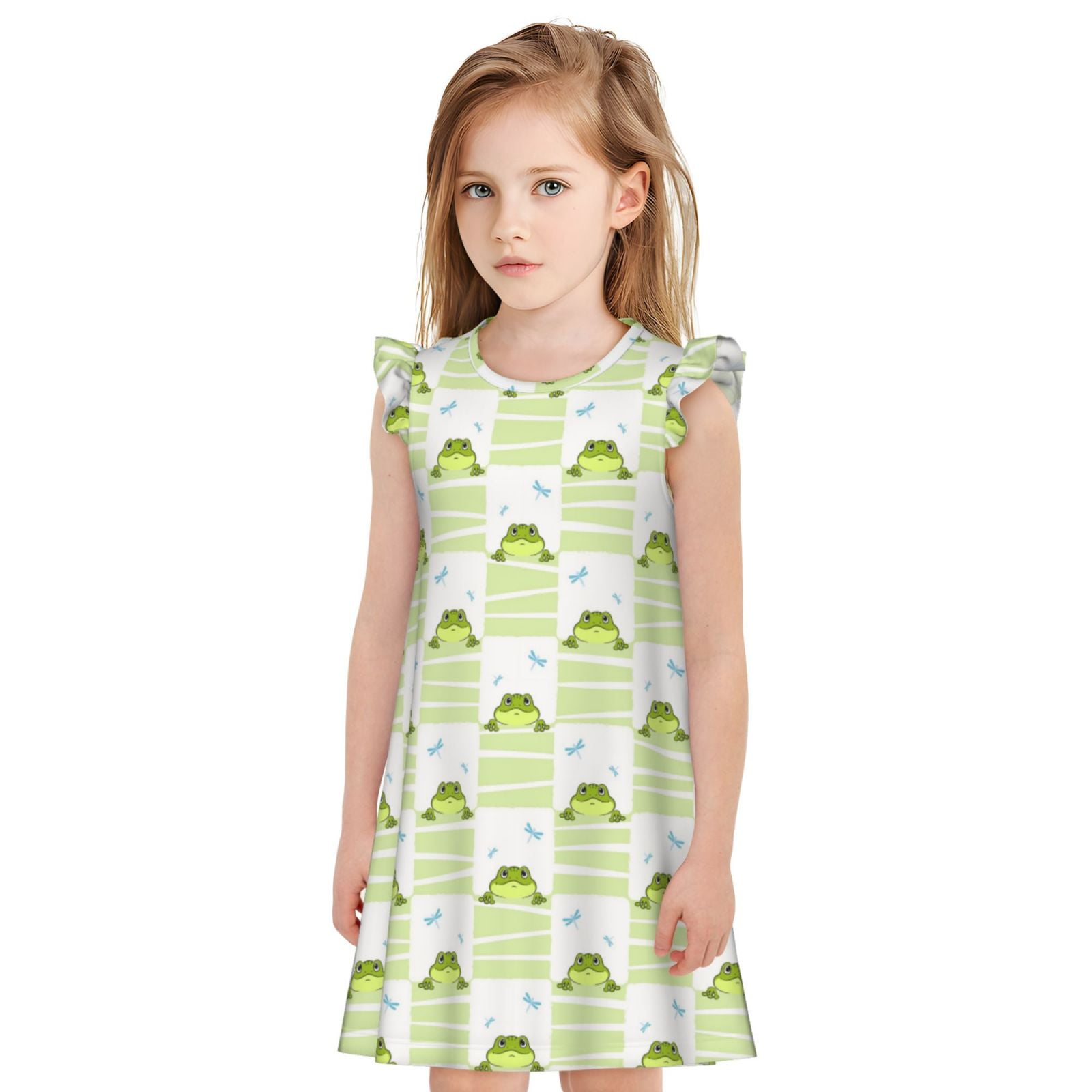 Fuzoiu Frogs and Dragonflies Print Girls' Nightgowns Pajamas Dress ...