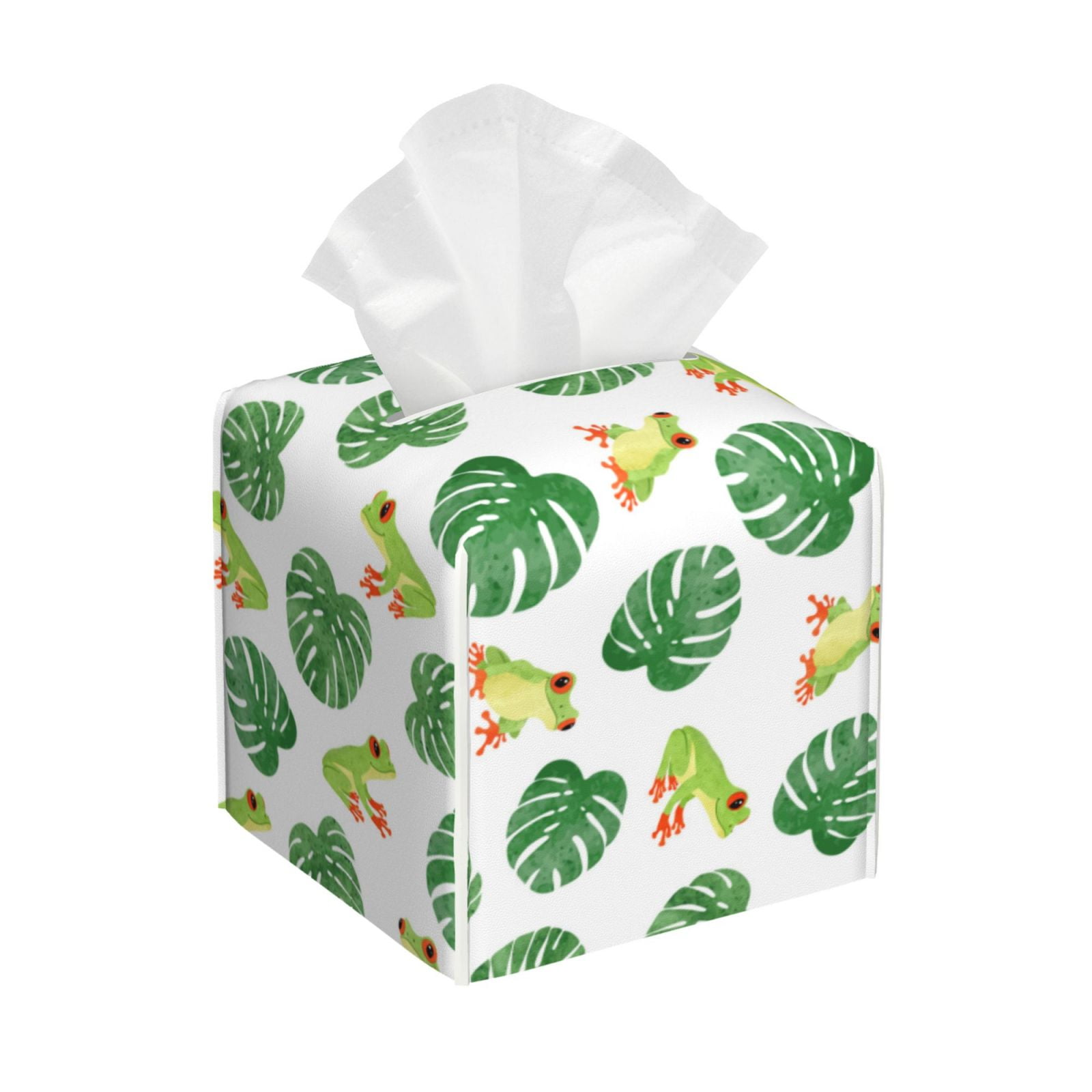 Fuzoiu Frogs And Tropical Leaves Print Tissue Box Cover Holder, Square ...