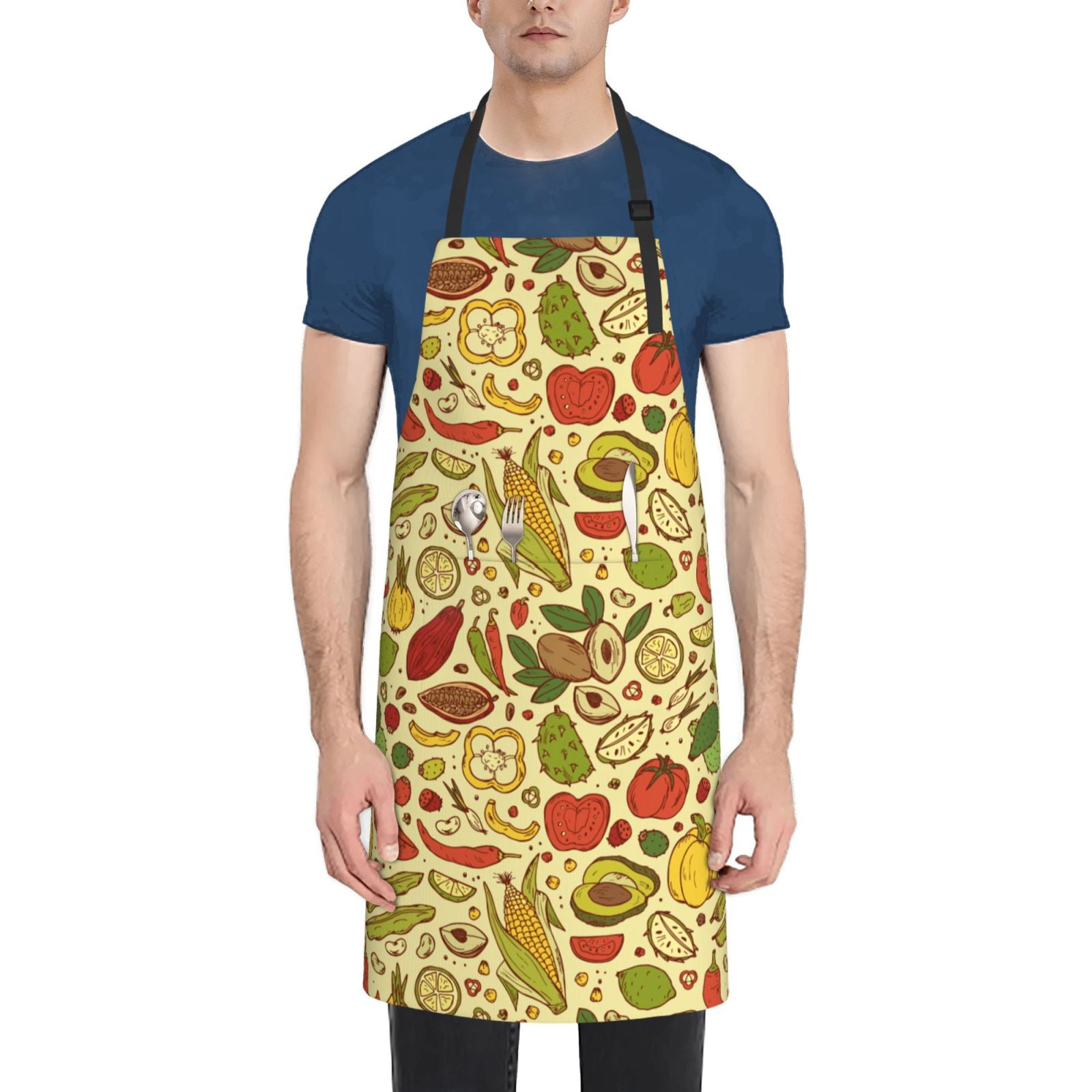 Fuzoiu Fruits And Vegetables Print Adjustable Waterproof Apron with ...