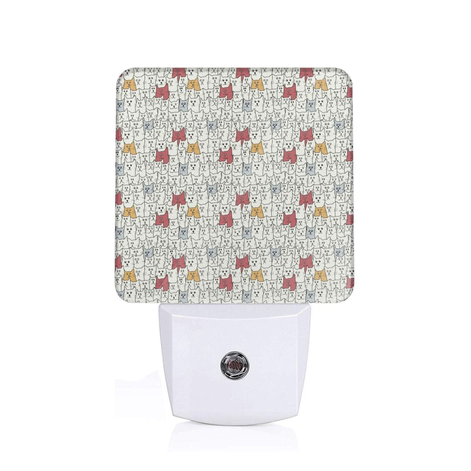 Fuzoiu Funny Cat White Print Dusk to Dawn LED Night Light with Light ...