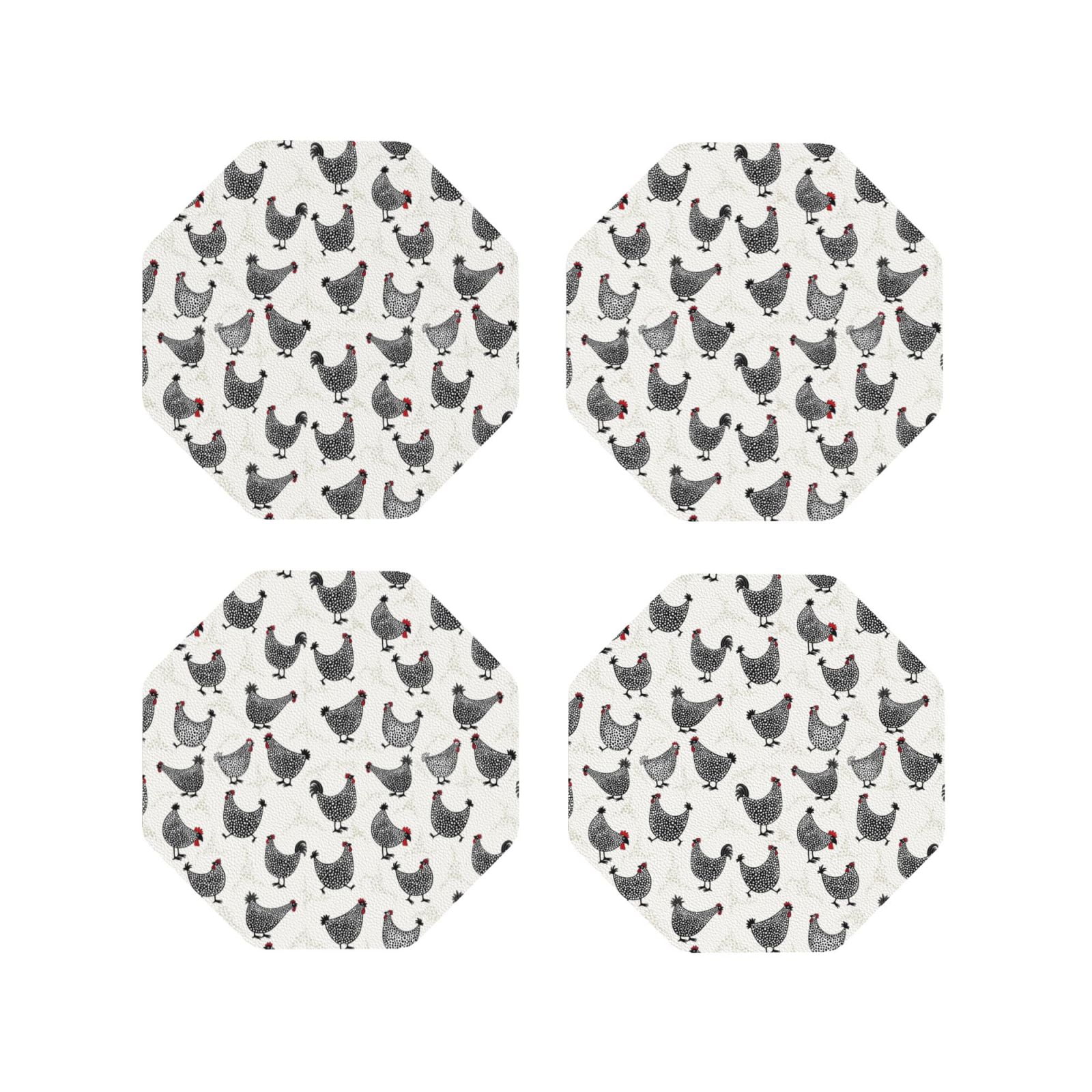 Fuzoiu Funny Chicken Print Leather Coasters Set,Drink Coasters Set of 4 ...