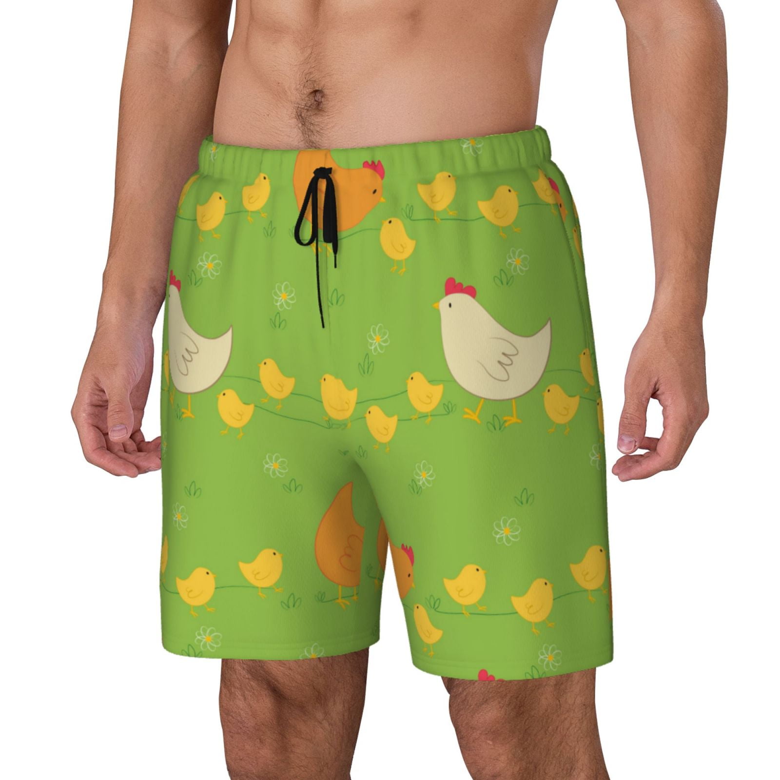 Fuzoiu Funny Chicken Print Men's Swim Shorts,Quick-Dry Double-Layer ...