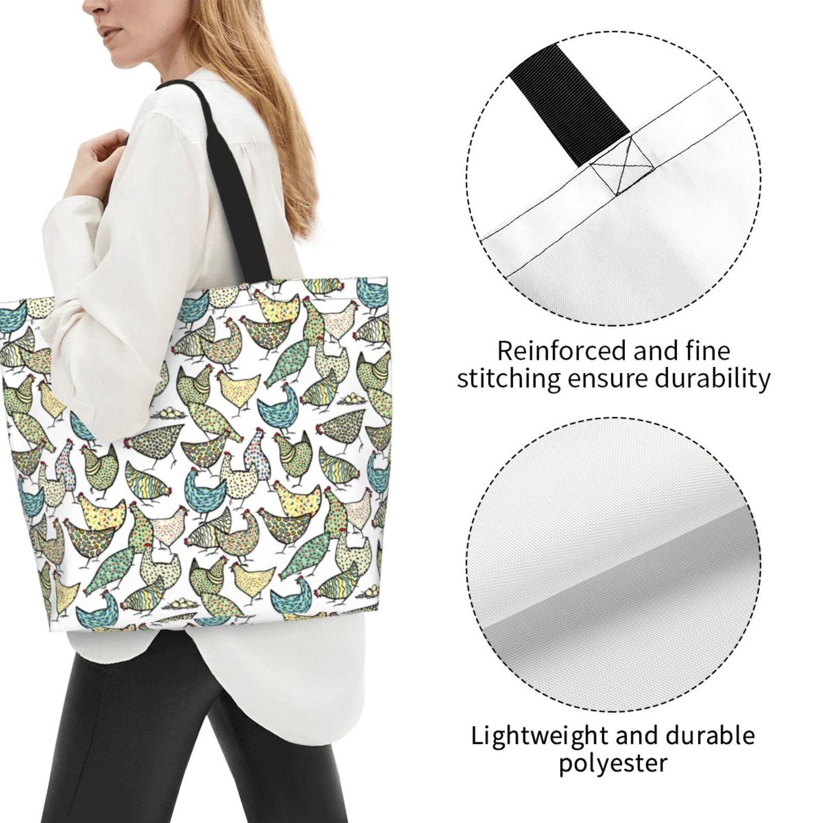 Fuzoiu Funny Chicken Print Tote Bags for Women,Shoulder Bag, Gym Tote ...