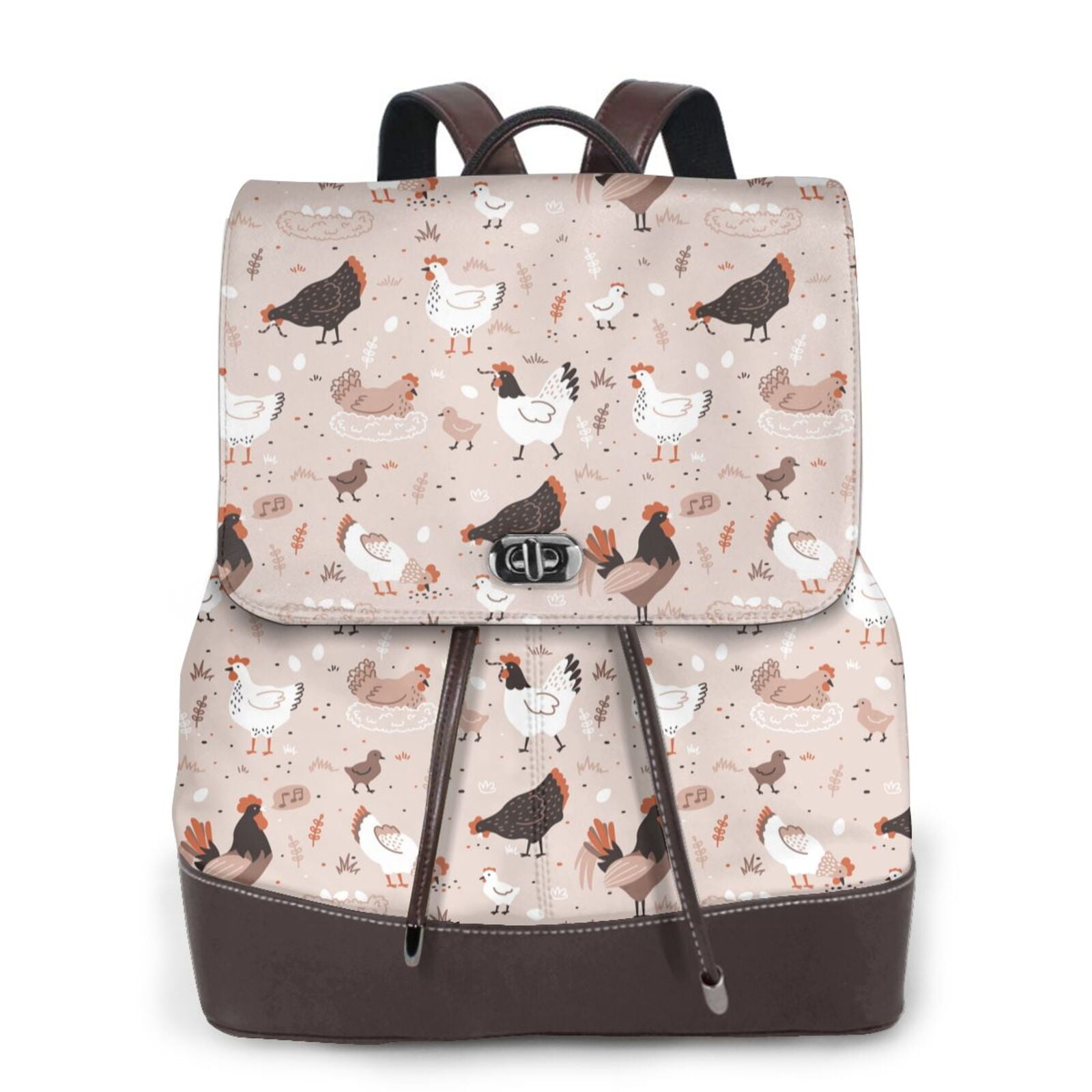 Fuzoiu Funny Chicken Print Women's Leather Backpack,Backpack in Leather ...