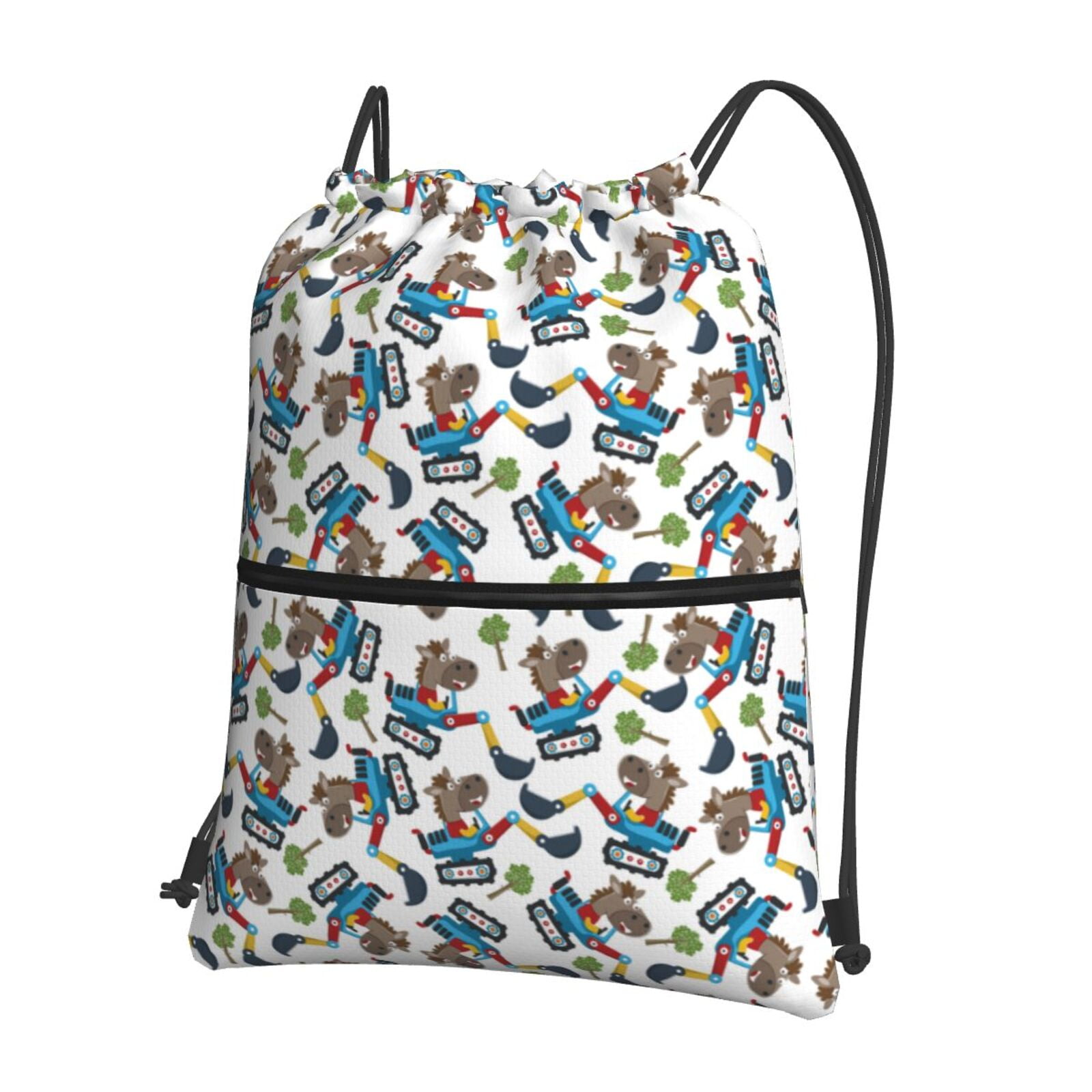 Fuzoiu Funny Excavator Print Drawstring Backpack Water Resistant String ...