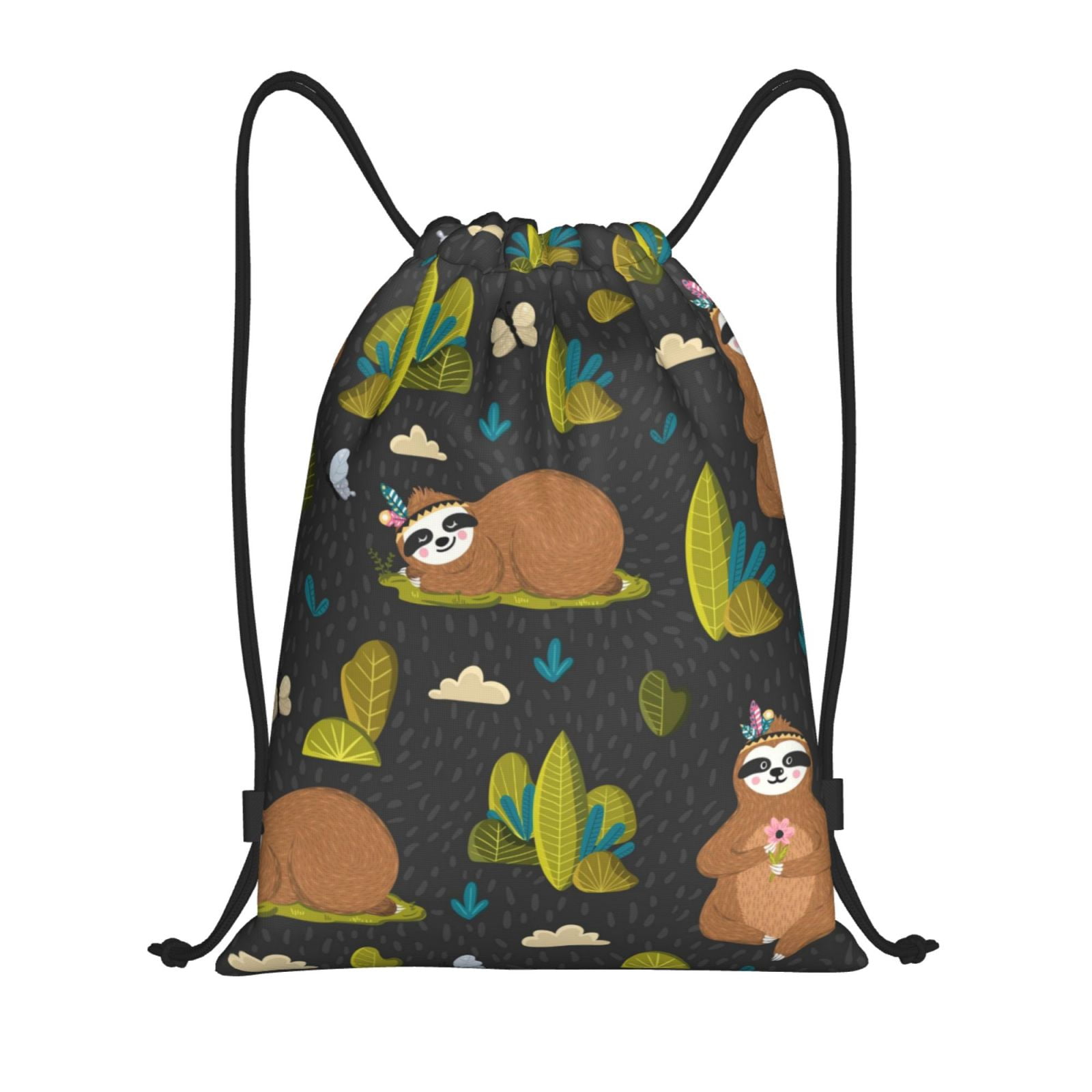 Fuzoiu Funny Sloths In The Forest Print Drawstring Backpack for Gym ...
